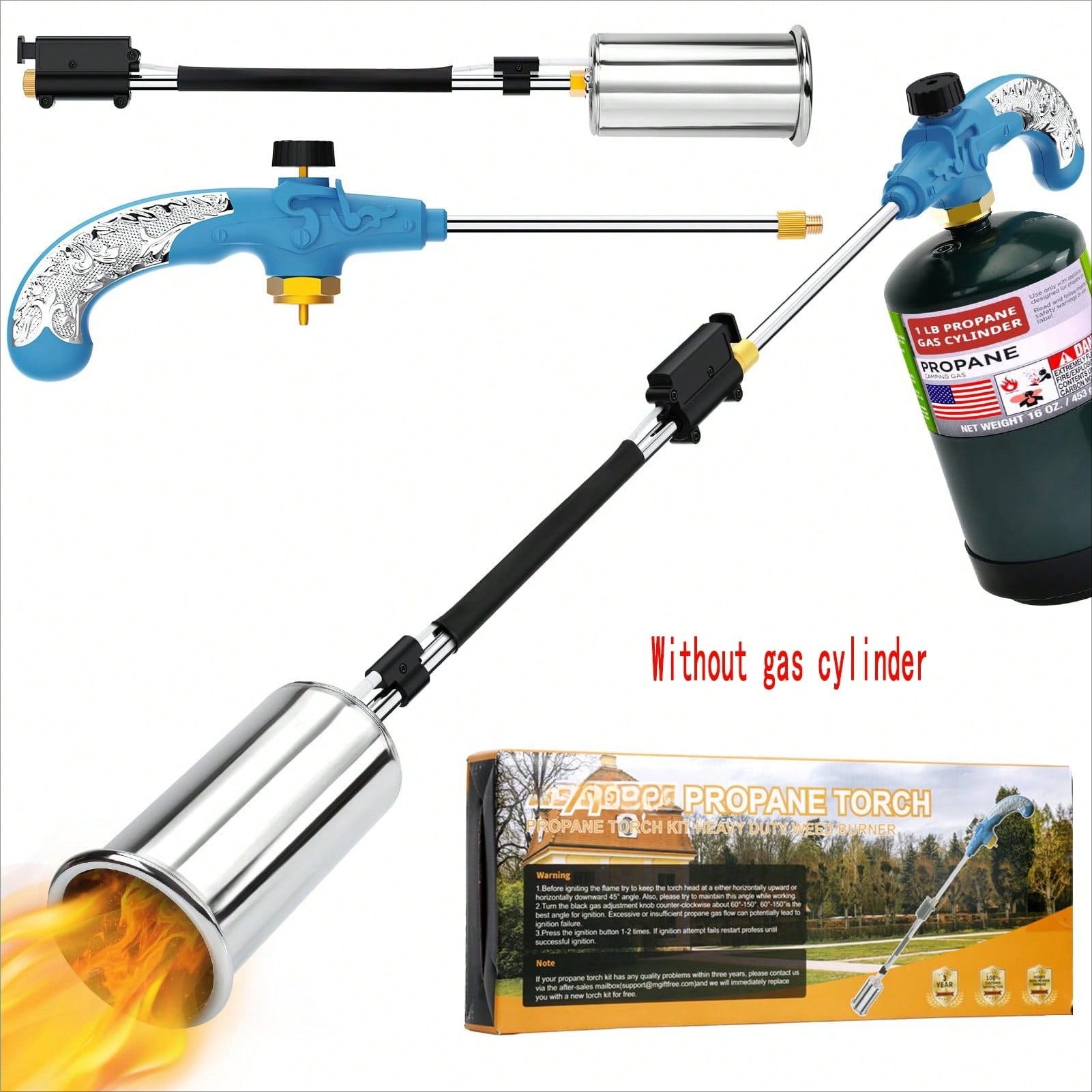 Propane Torch Burner, High Output 800,000 BTU Flamethrower Blow Torch, Heavy Duty Torch With ...