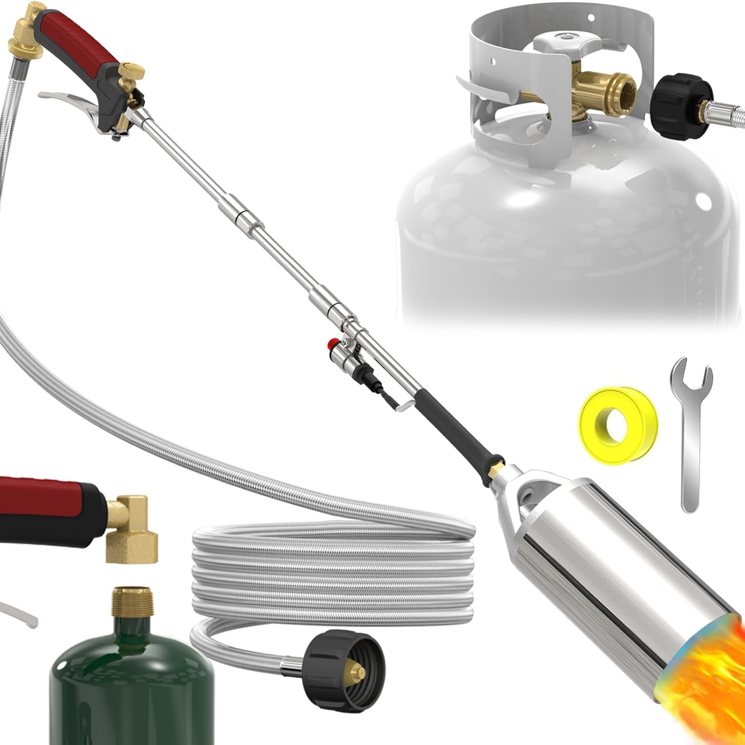 Propane Torch Weed Burner Kit, for 1lb cylinder, 5-20lb propane tank ...