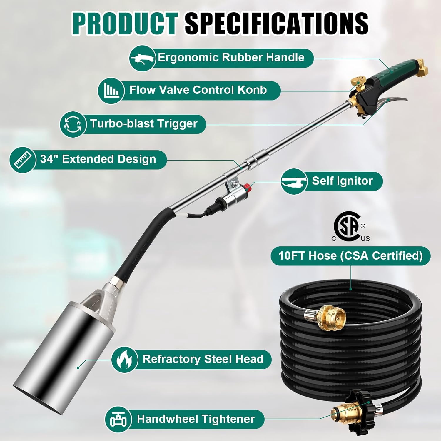 Propane Torch Weed Burner,Weed Torch 1,800,000 BTU Blow Torch with 1lb ...