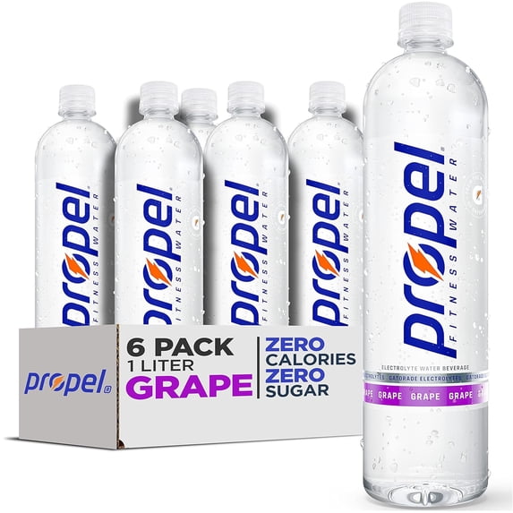 Propel Electrolyte Drinking Water, Grape, 1 Liter 6 Count Bottles ...