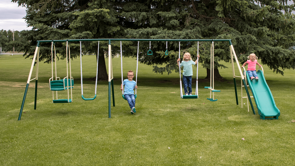 Propel Swing Pro Metal 9-Play Swing Set with Slide, Ladder, and Trapeze ...