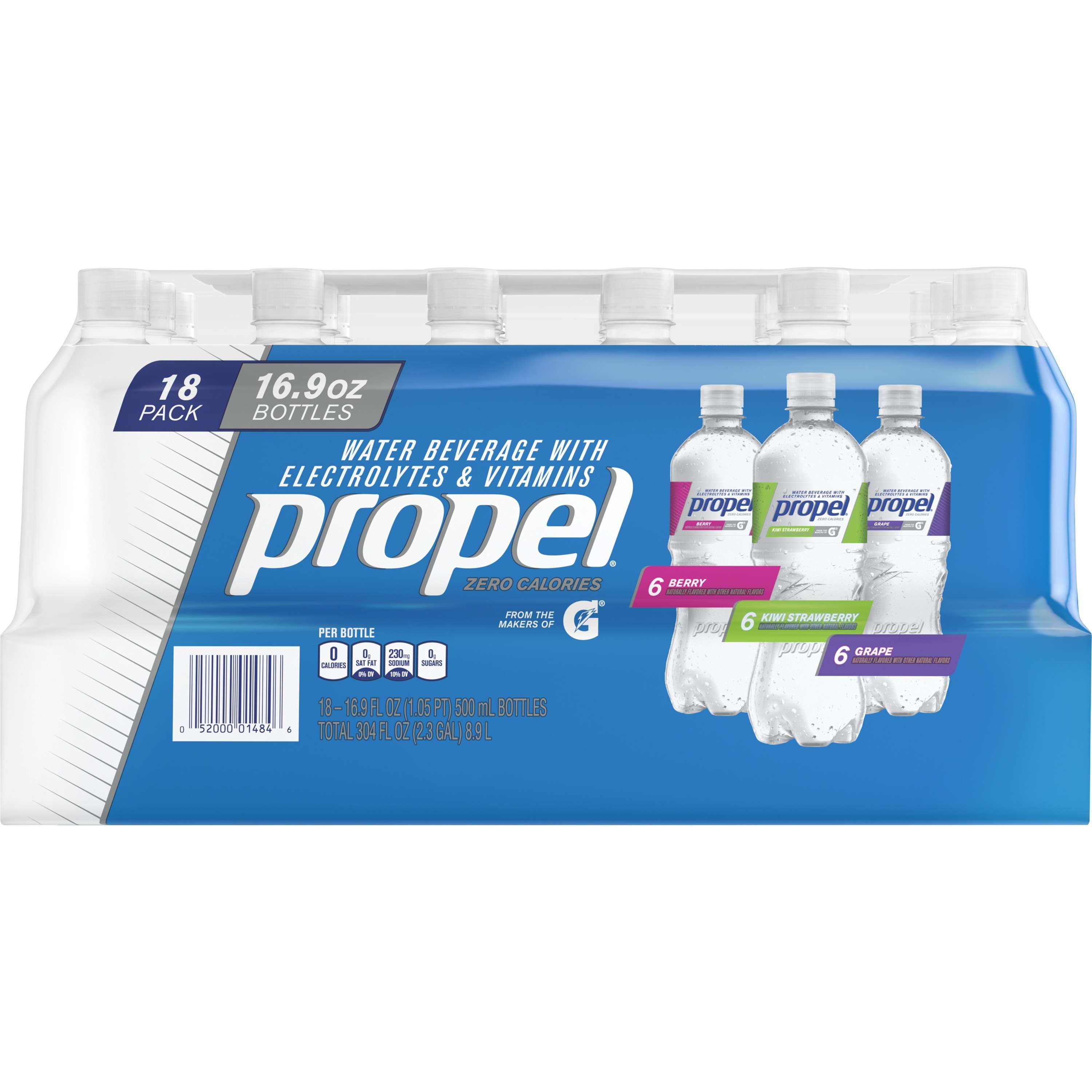 Propel Fitness Water, Electrolyte Beverage, 18 Count, Berry/Grape/Kiwi ...