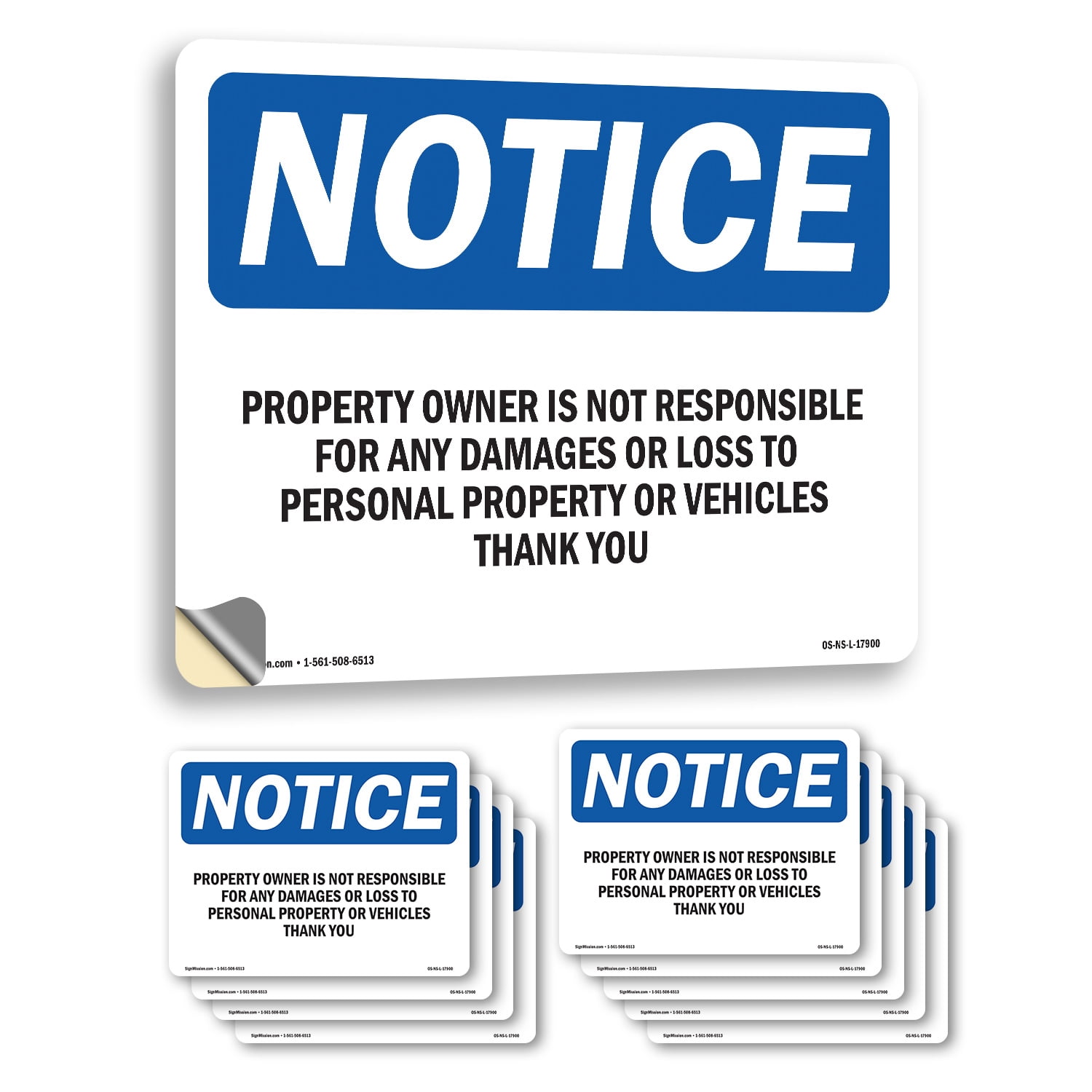 Property Owner Is Not Responsible For Any OSHA Notice Vinyl Decal Label ...