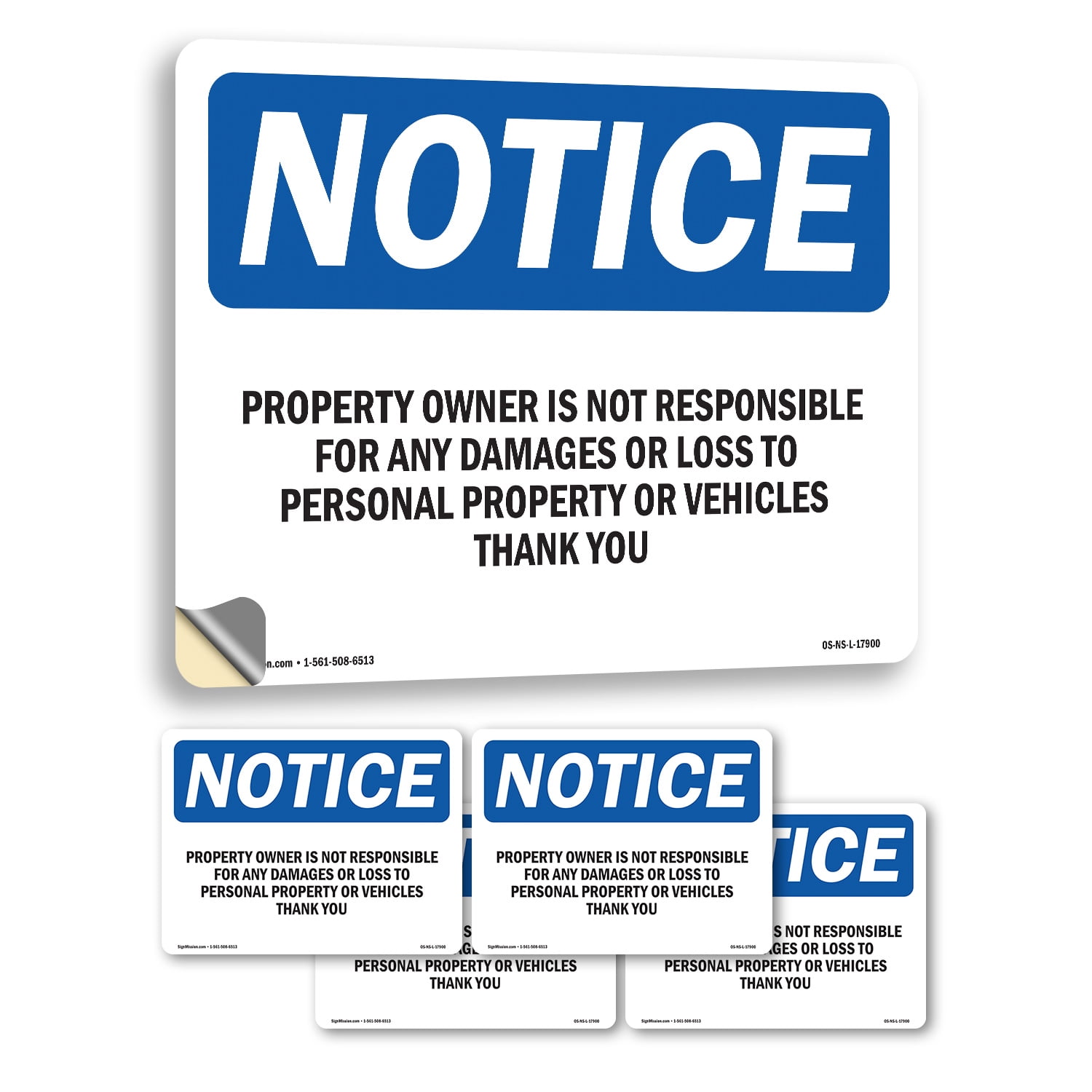 Property Owner Is Not Responsible For Any OSHA Notice Vinyl Decal Label ...