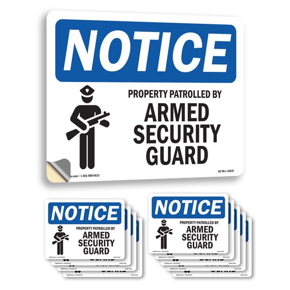 Property Patrolled By Armed Security Guard OSHA Notice Vinyl Decal ...