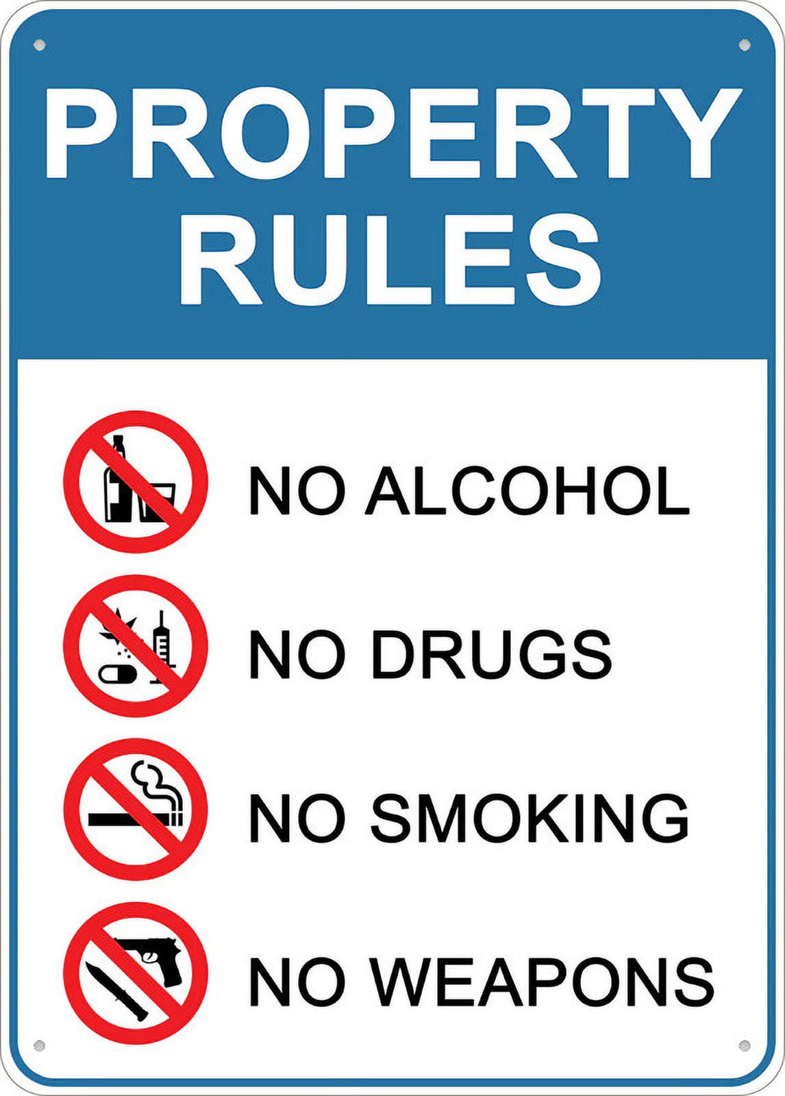 Property Rules No Alcohol No Drugs No Smoking No Weapons Outdoor Signs ...
