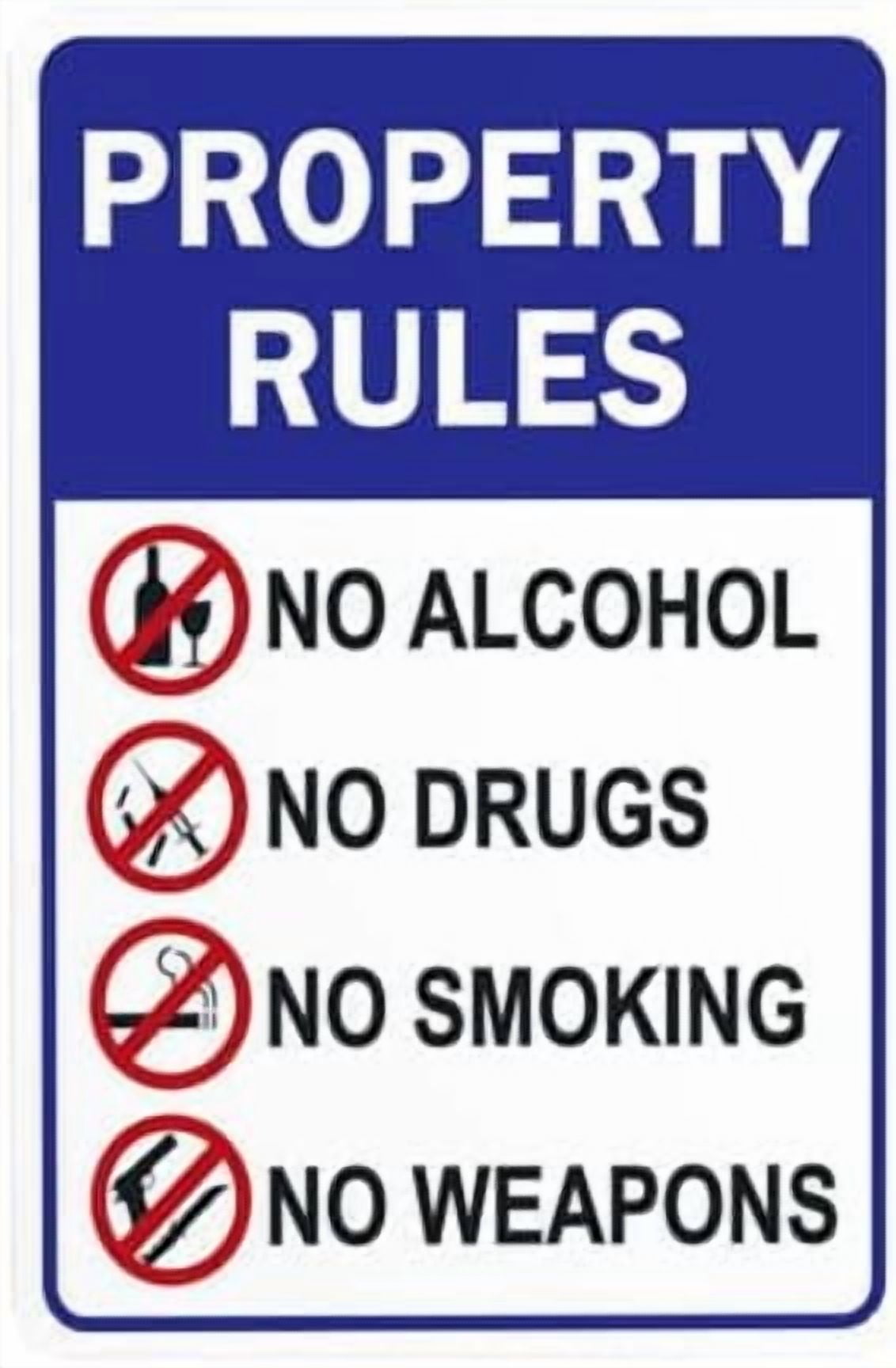 Property Rules Sign, No No Drugs No Smoking No Weapons Warning Sign ...