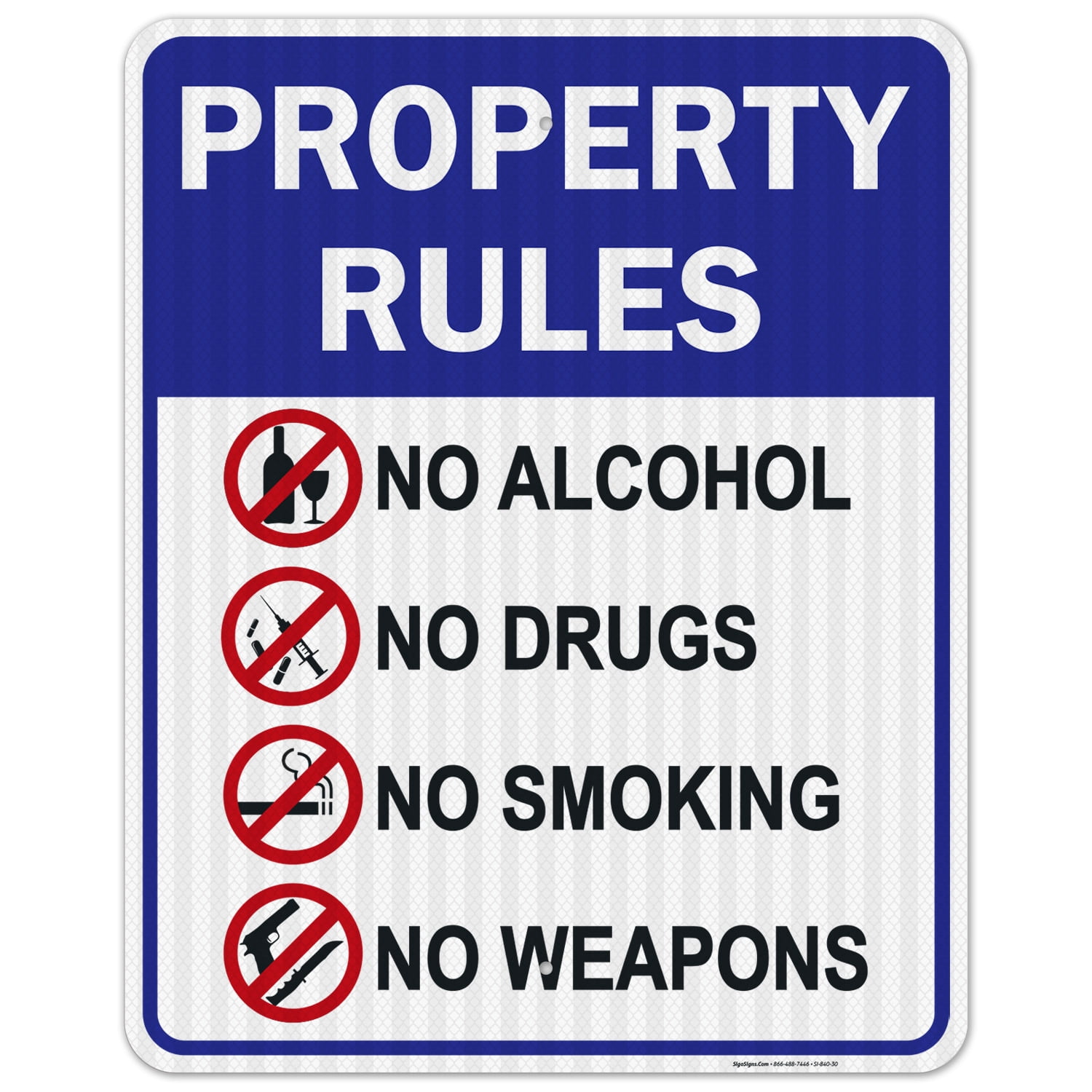Property Rules Sign, No Alcohol No Drugs No Smoking No Weapons ...