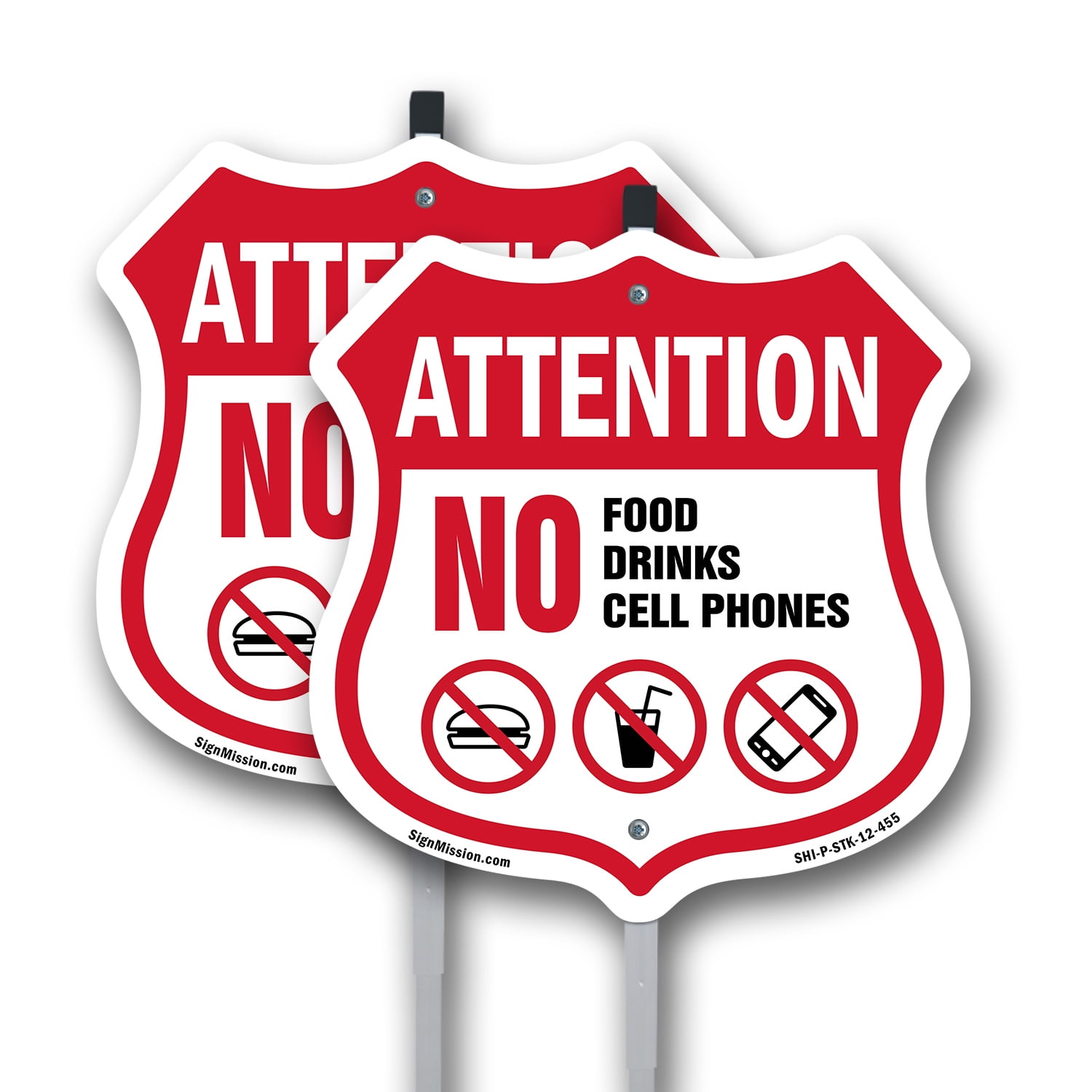Property Shield Sign No Food No Drinks No Cell Phone (2 Pack) 12 inch X ...