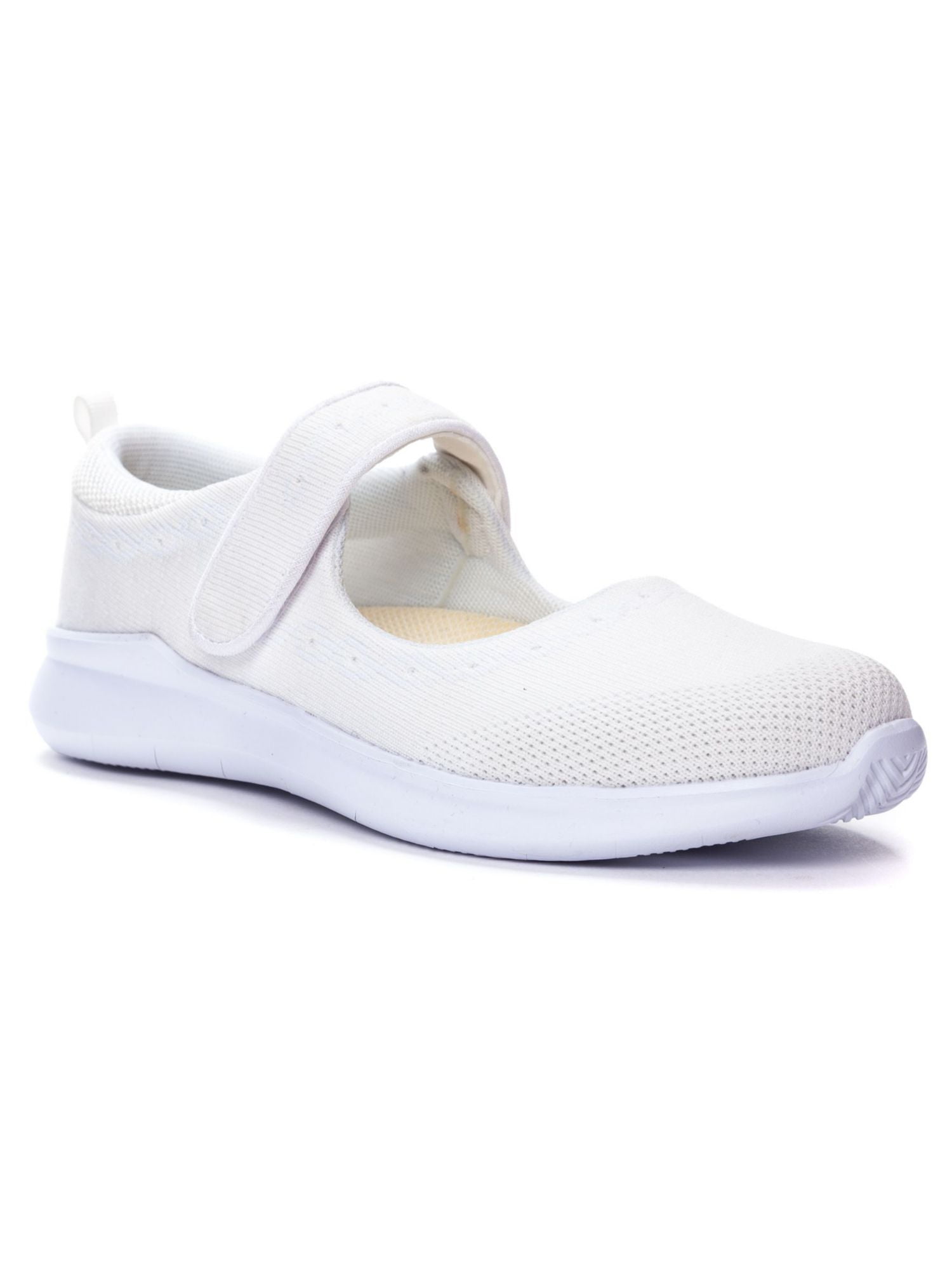 PROPET Womens White Mixed Knit Padded Back Pull-Tab Mary Jane Arch Support Removable Insole ...