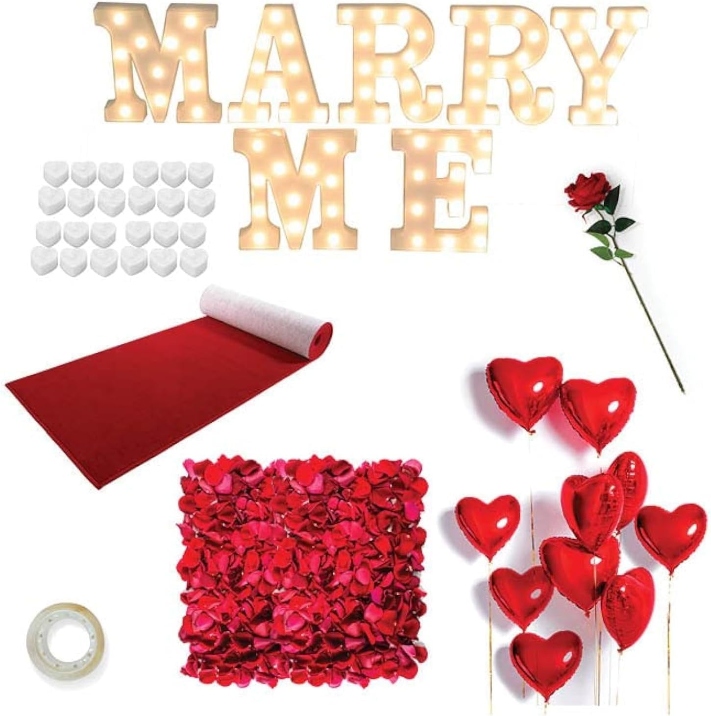 Proposal Decorations Kit, Marry Me Light Up Letters, 2000 Rose Petals ...