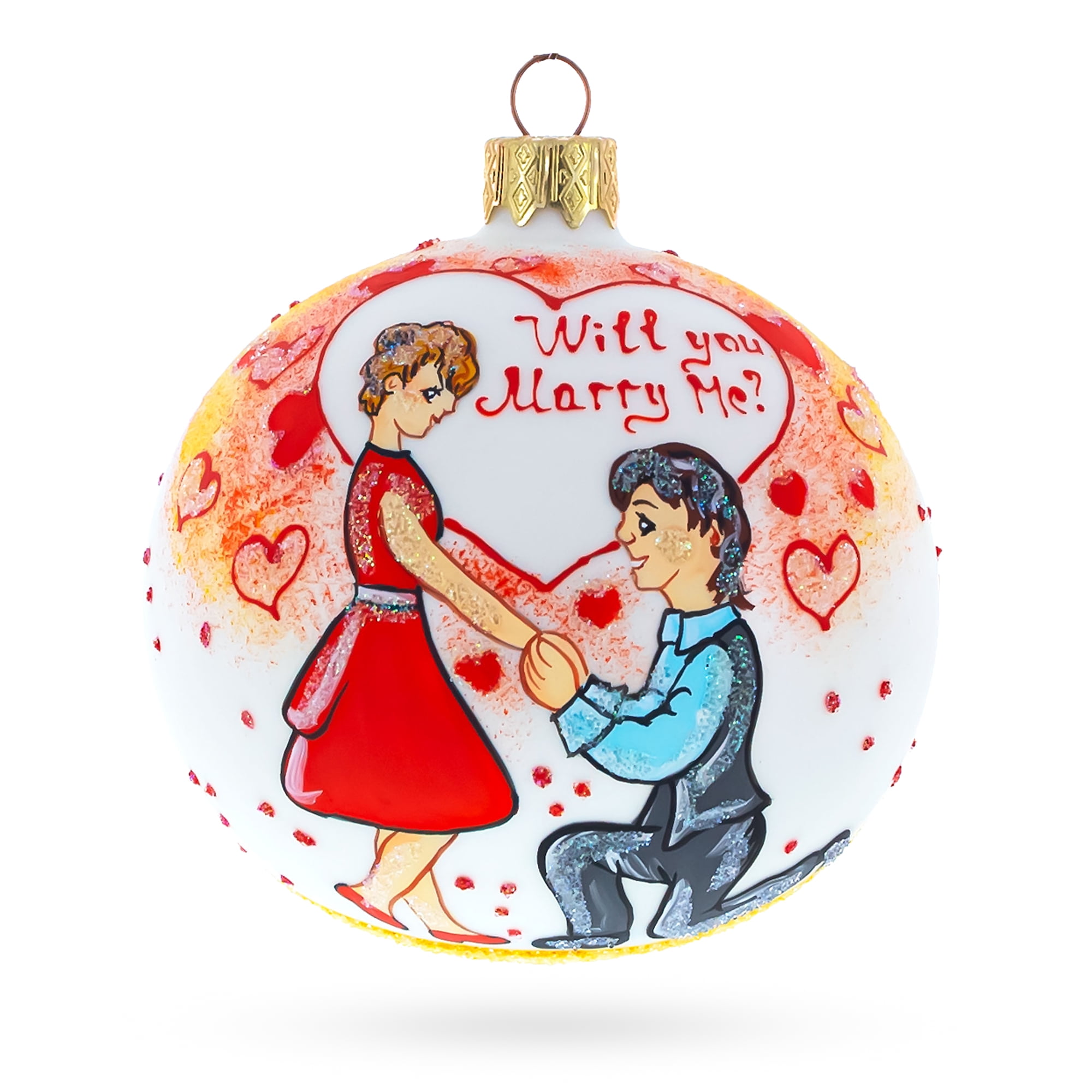Proposal 'Will You Marry Me?' Glass Ball Christmas Ornament 3.25 Inches ...