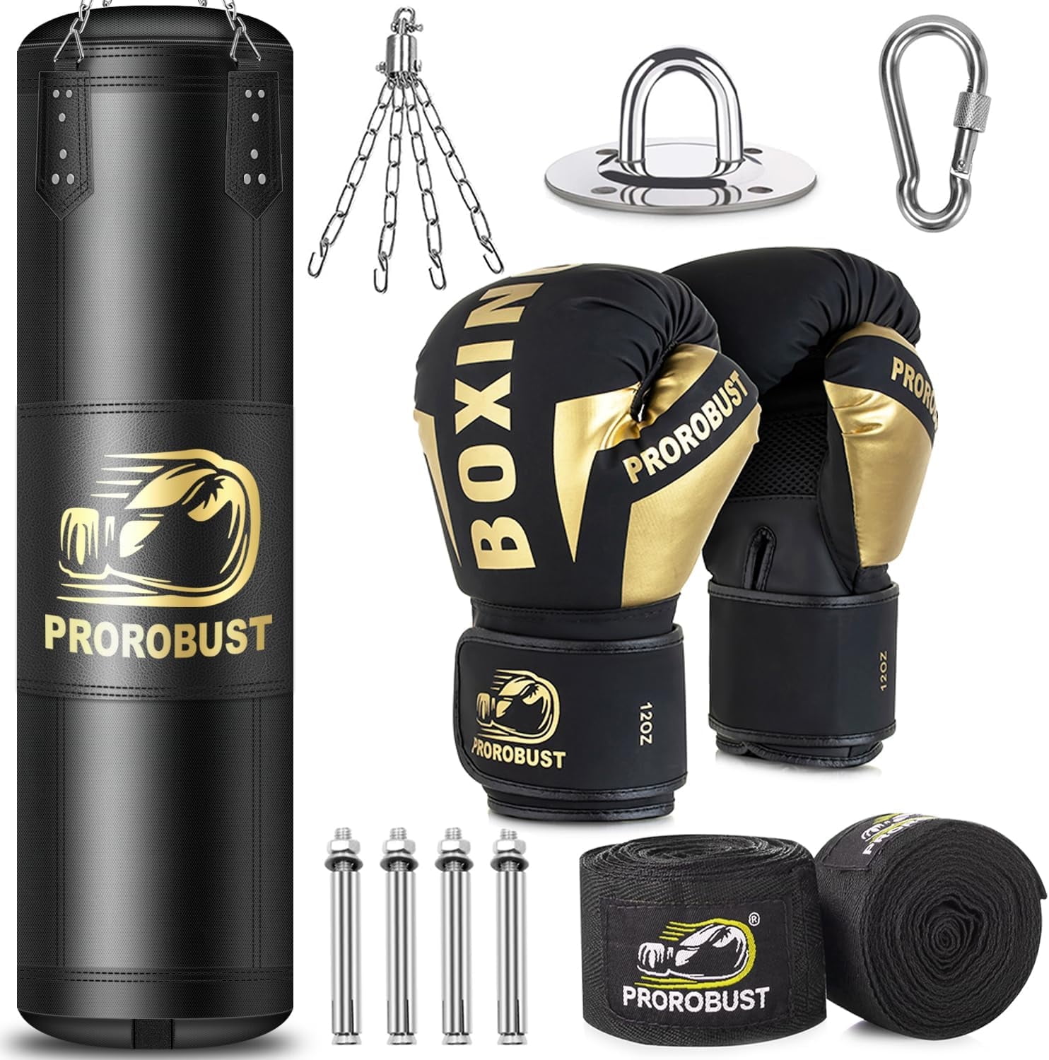 Prorobust Punching Bag for Adults, Gold 4ft Oxford Heavy Boxing Bag Set ...