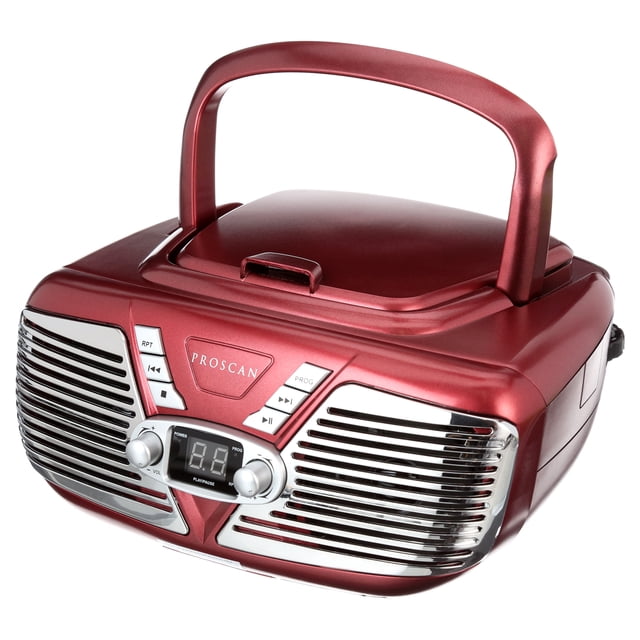 Proscan PRCD211 Retro-Style Portable CD Boombox with Radio, Red ...