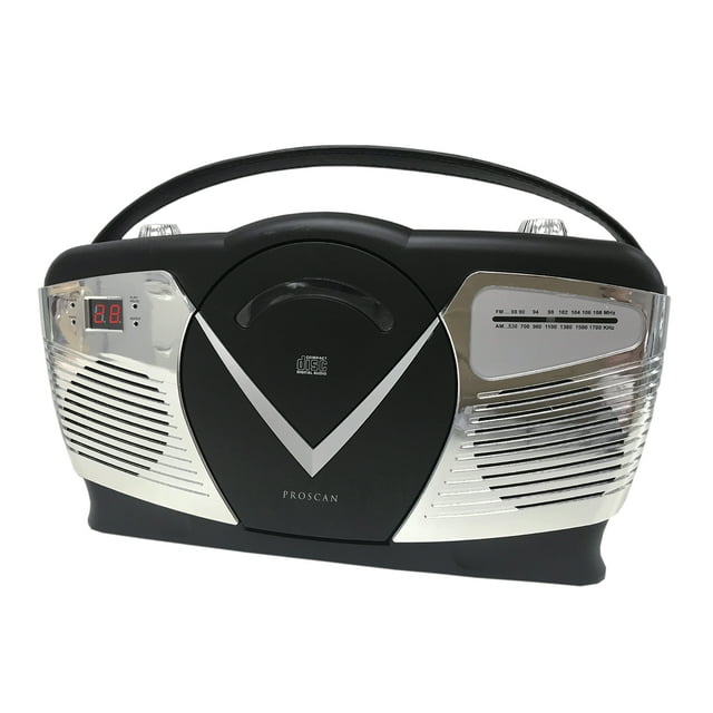 Proscan Retro-Style CD/Radio Boom Box with Alarm Clock, PRCD212-BLACK ...