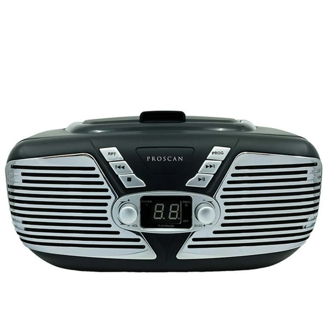 Proscan Retro-Style Portable AM/FM Stereo CD Player Boombox, Black ...