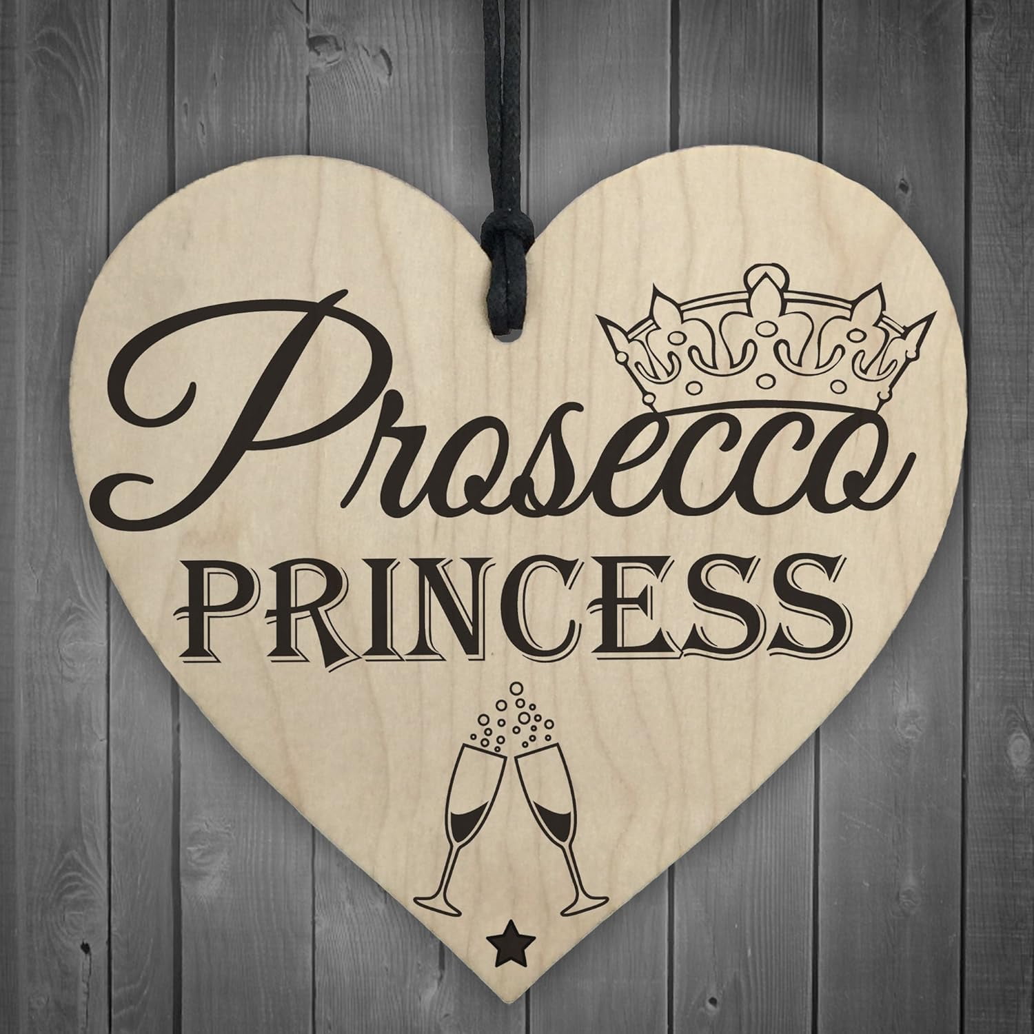 Prosecco Princess Wooden Hanging Heart Alcohol Joke Sign Bottle Topper ...