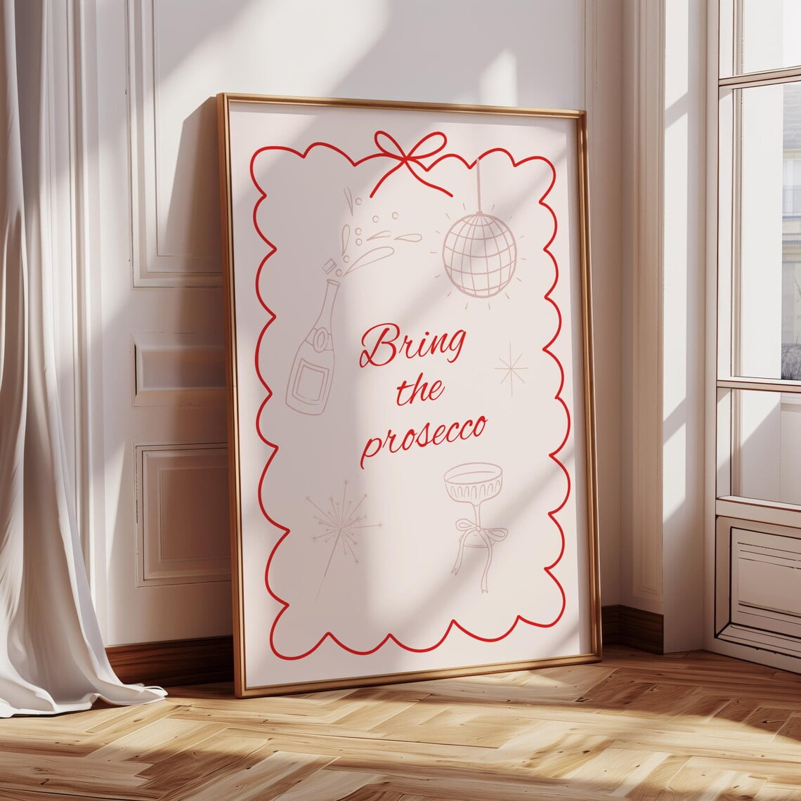 Prosecco Print, Coquette Room Decor, Champagne Glass Art Pdf, 5 Sizes ...
