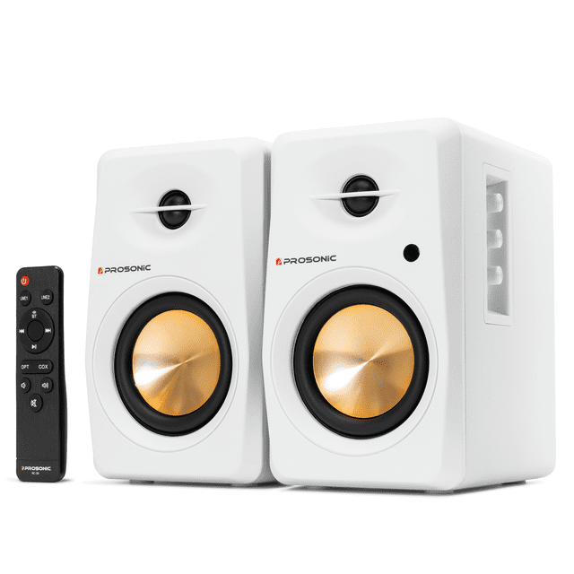 Prosonic 80W Powered Bluetooth Bookshelf Speakers, Wooden Sound System ...