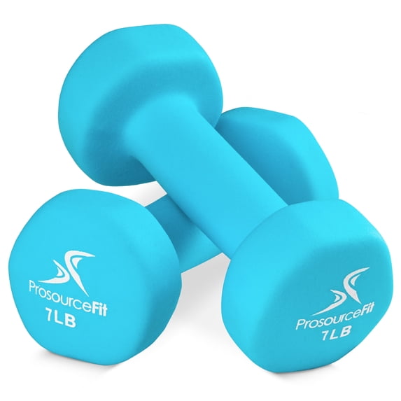 ProsourceFit Neoprene Dumbbells, 7 lb Set, Coated Grip, Hexagonal ...