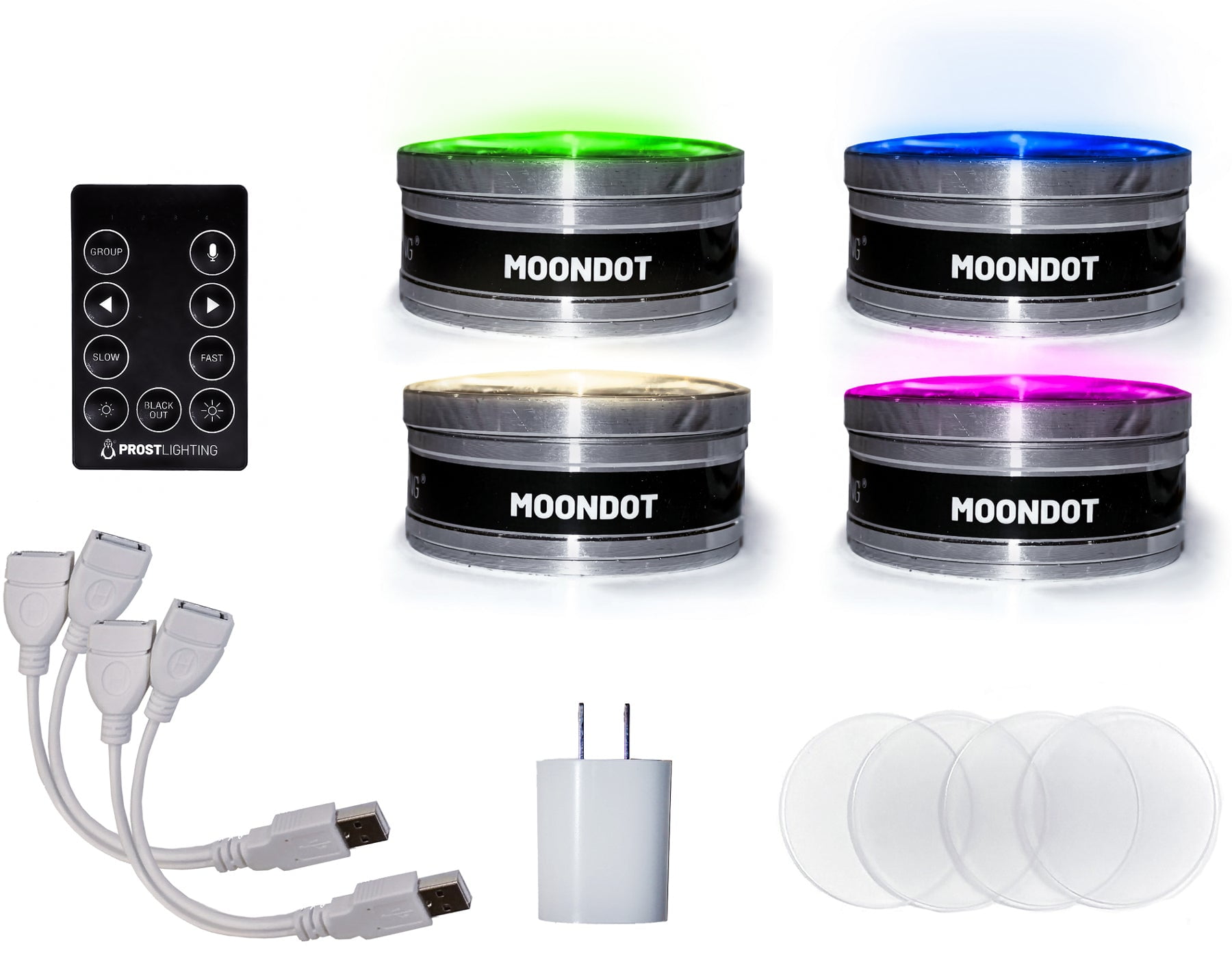 Prost Lighting MoonDot Set of 4 | Compact 15W RGBW USB LED Mini Par ...