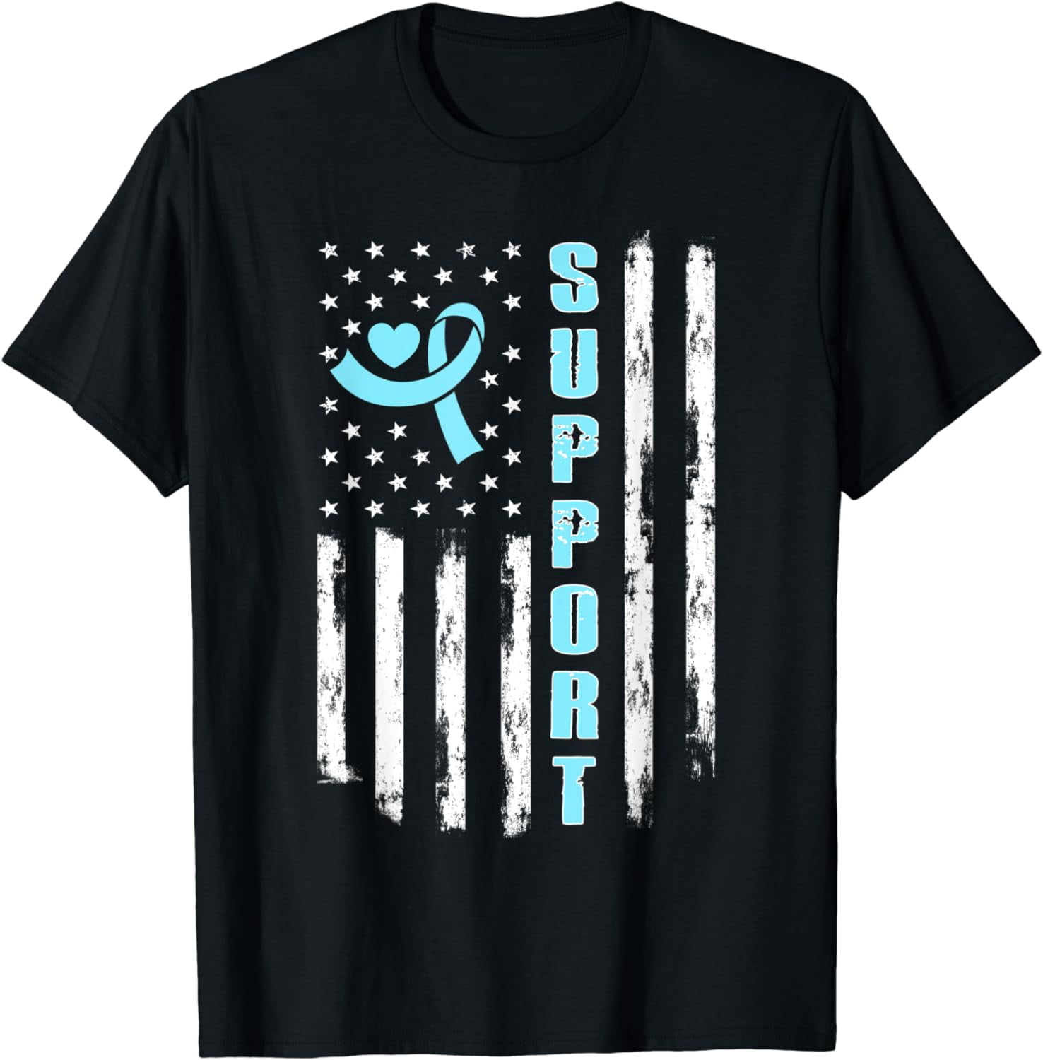 Prostate Cancer Awareness Blue Ribbon American Flag Support T-Shirt ...