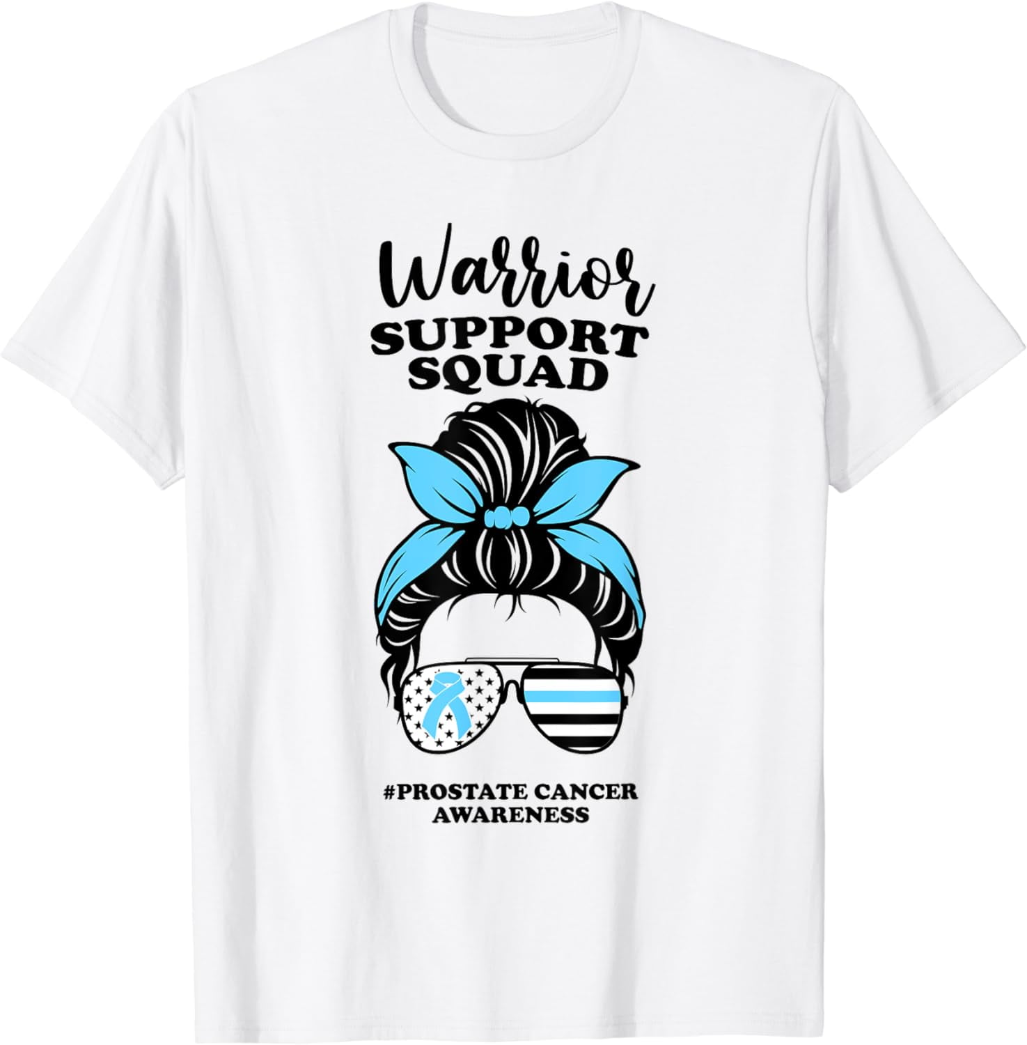 Prostate Cancer Awareness Ribbon Messy Bun Support Squad T-Shirt ...