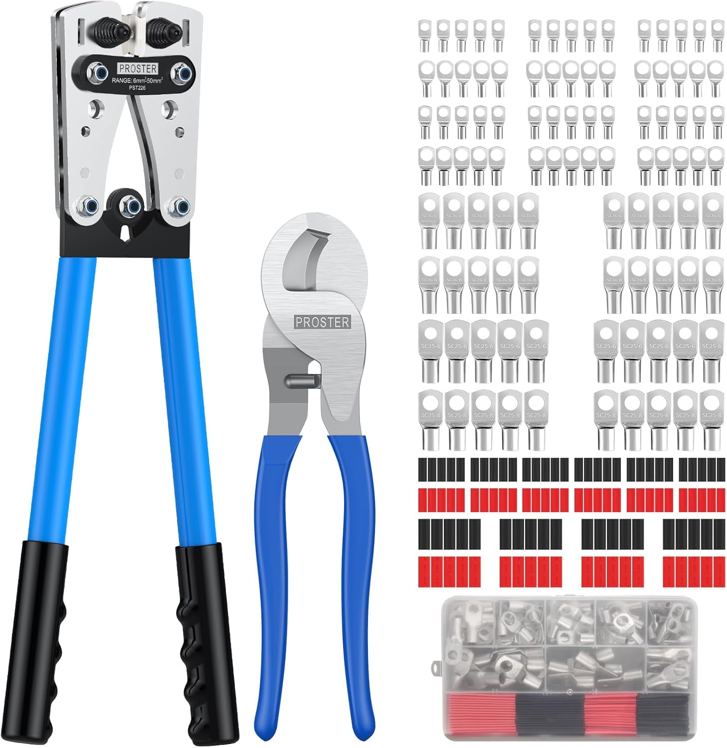 Proster Battery Cable Crimping Tool Kit - Battery Lug Crimper with ...