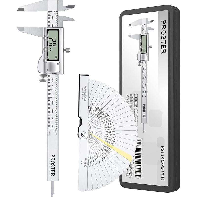 Proster Digital Vernier Caliper 6inch/150mm + 32 Feeler Gauges Dial ...