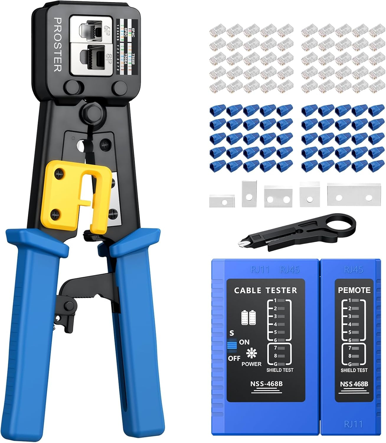 Proster RJ45 Crimp Tool Kit - RJ45 Pass Through Crimp Tool for CAT5 ...