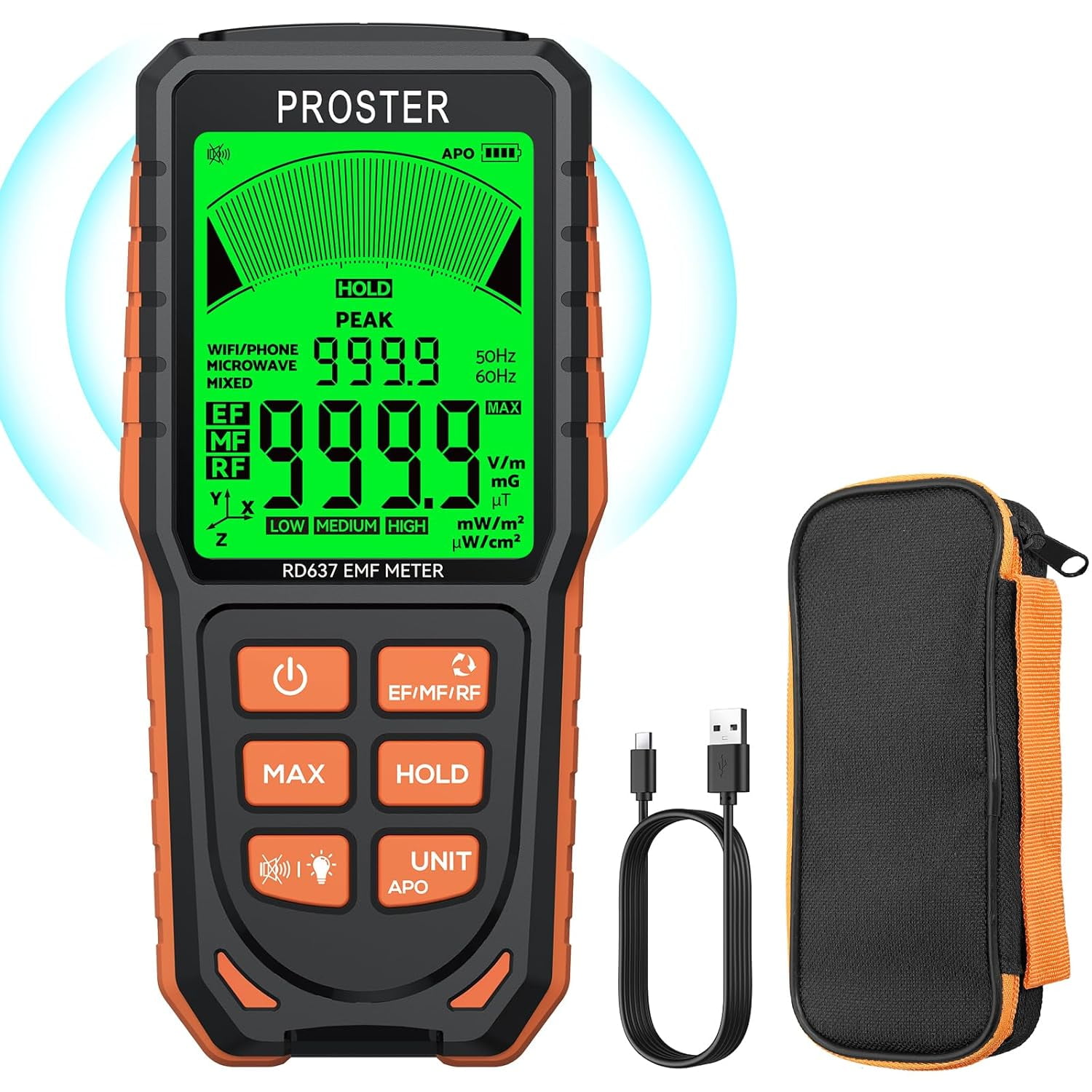 Proster Rechargeble EMF Meter - 3 in 1 Electromagnetic Field Radiation ...