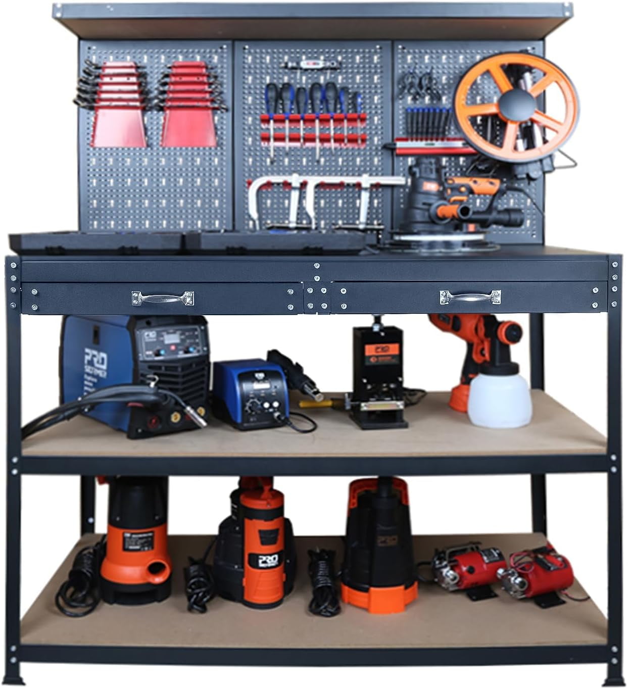Prostormer 47.25 Inch Heavy Duty Workbench with Pegboard, Hooks, and ...