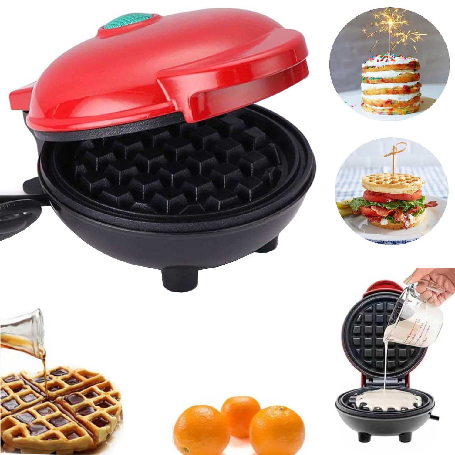 Prostuffin 4 inch 3 In 1 Electric NonStick Round Waffles Maker Iron Cast Home Sandwich Breakfast ...