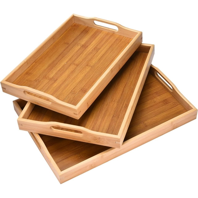 Prosumers Choice Bamboo Serving Tray Set - Large, Medium, Small Sizes ...