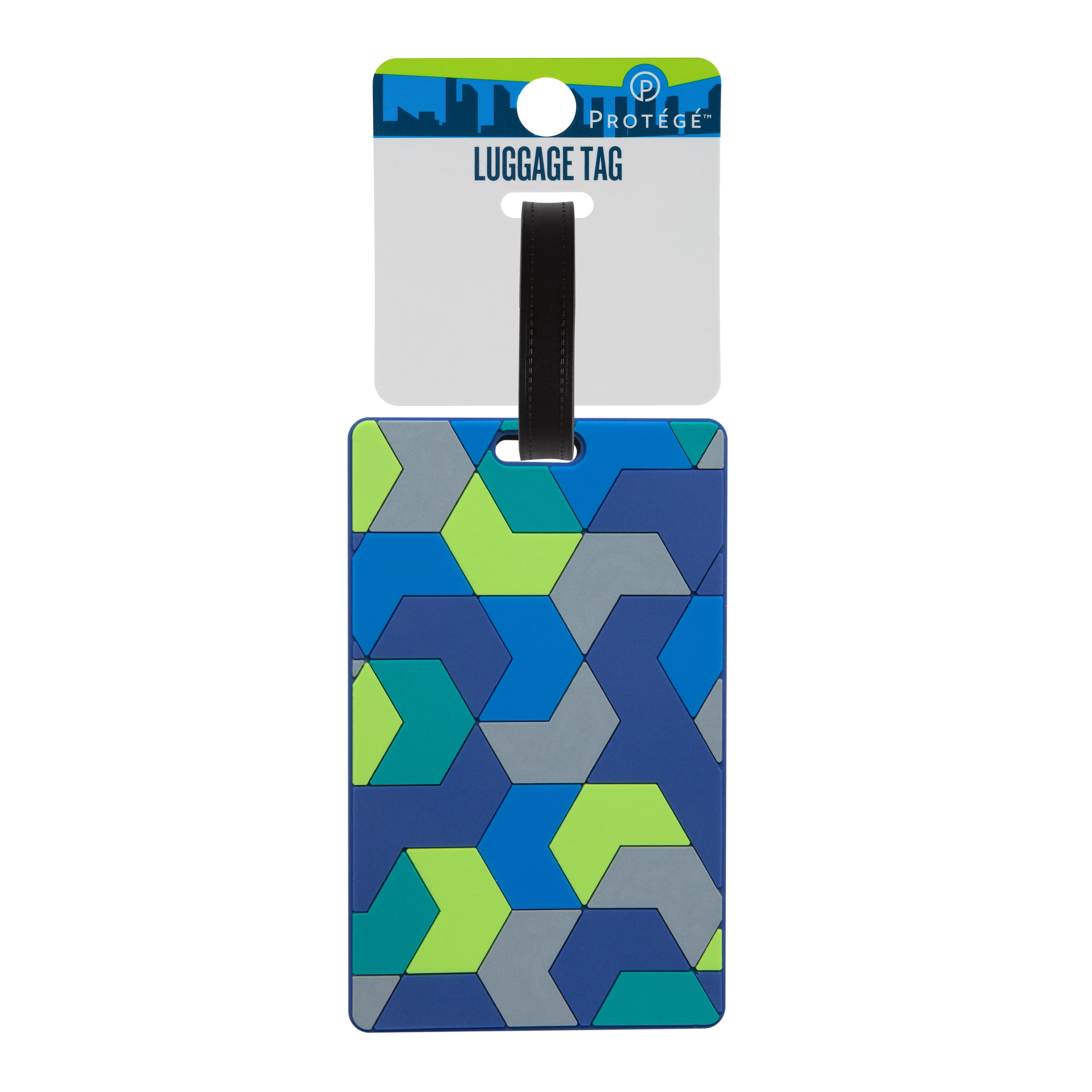 Protege Luggage Tag Blue Geometric Design Durable Bag ID Tag with Clear ...