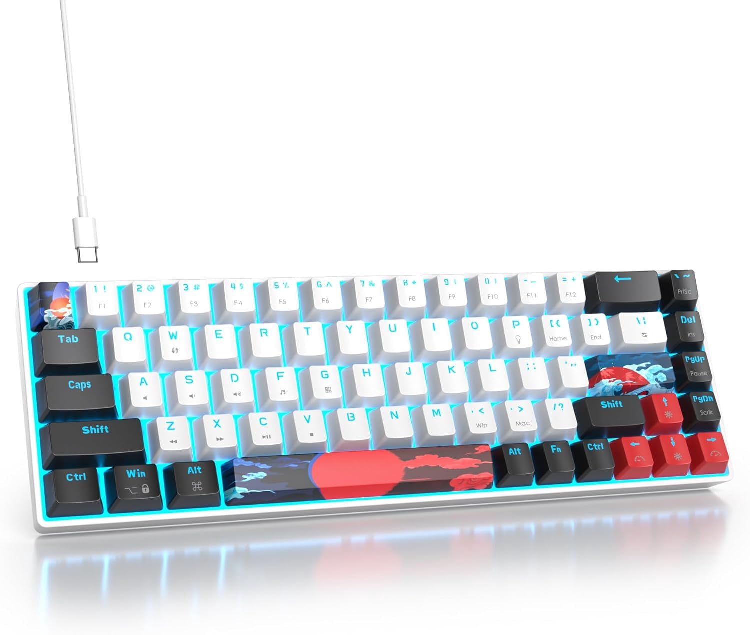 Protable 60% Percent Gaming Keyboard Mechanical, Mini Compact Ice-Blue ...