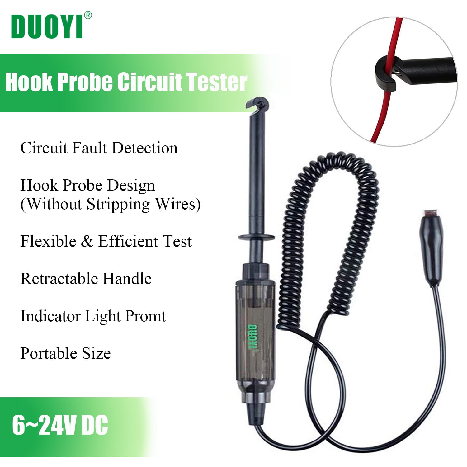 Protable Car Power Circuit Tester 6V-24V DC Hook Probe Test Light ...
