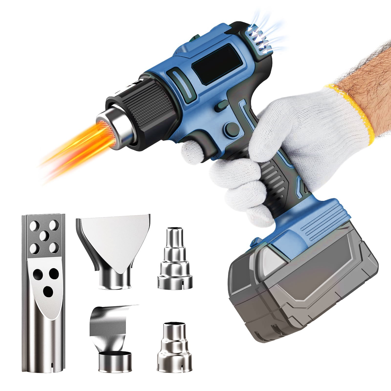 Protable Powered Heat Gun Maximum 1022℉ with 5pcs Nozzles for Crafts ...