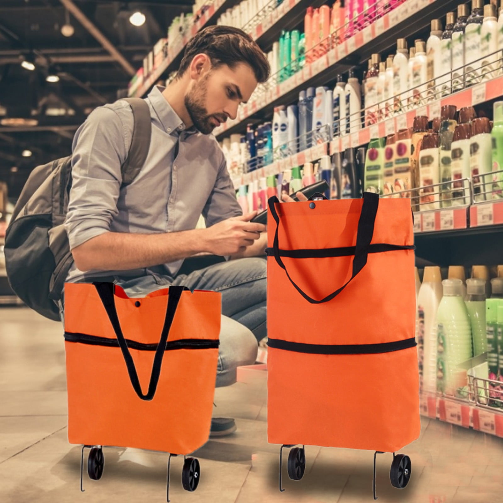 Protable Shopping Trolley Bag with Wheels Foldable Cart Rolling Grocery ...