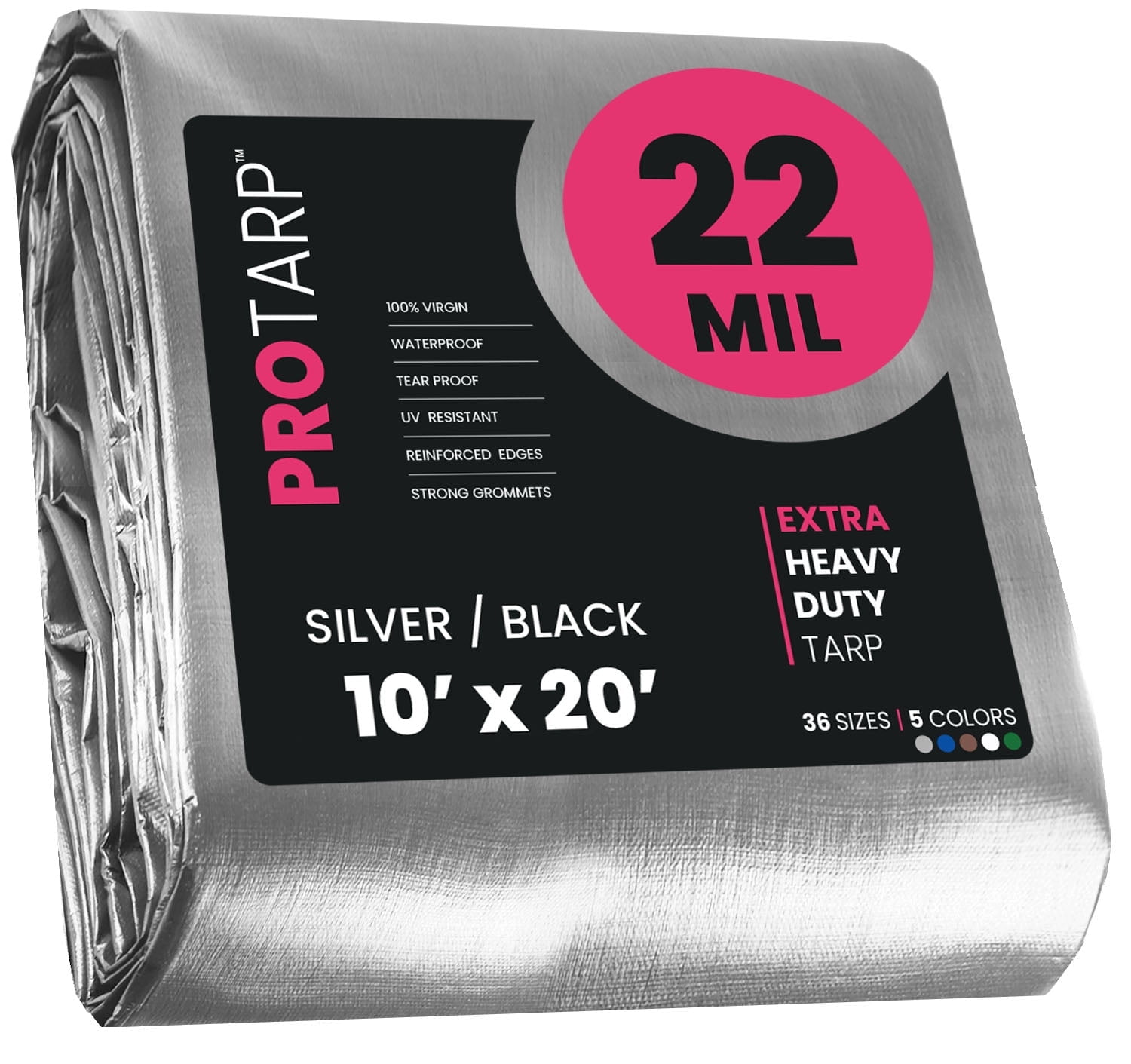 PROTARP 22 Mil Extreme Heavy Duty Tarp, Waterproof Cover, Silver Black ...