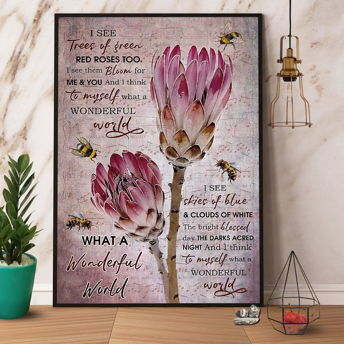 Protea Bee What A Wonderful World Paper Poster No Frame Matte Wall Art ...