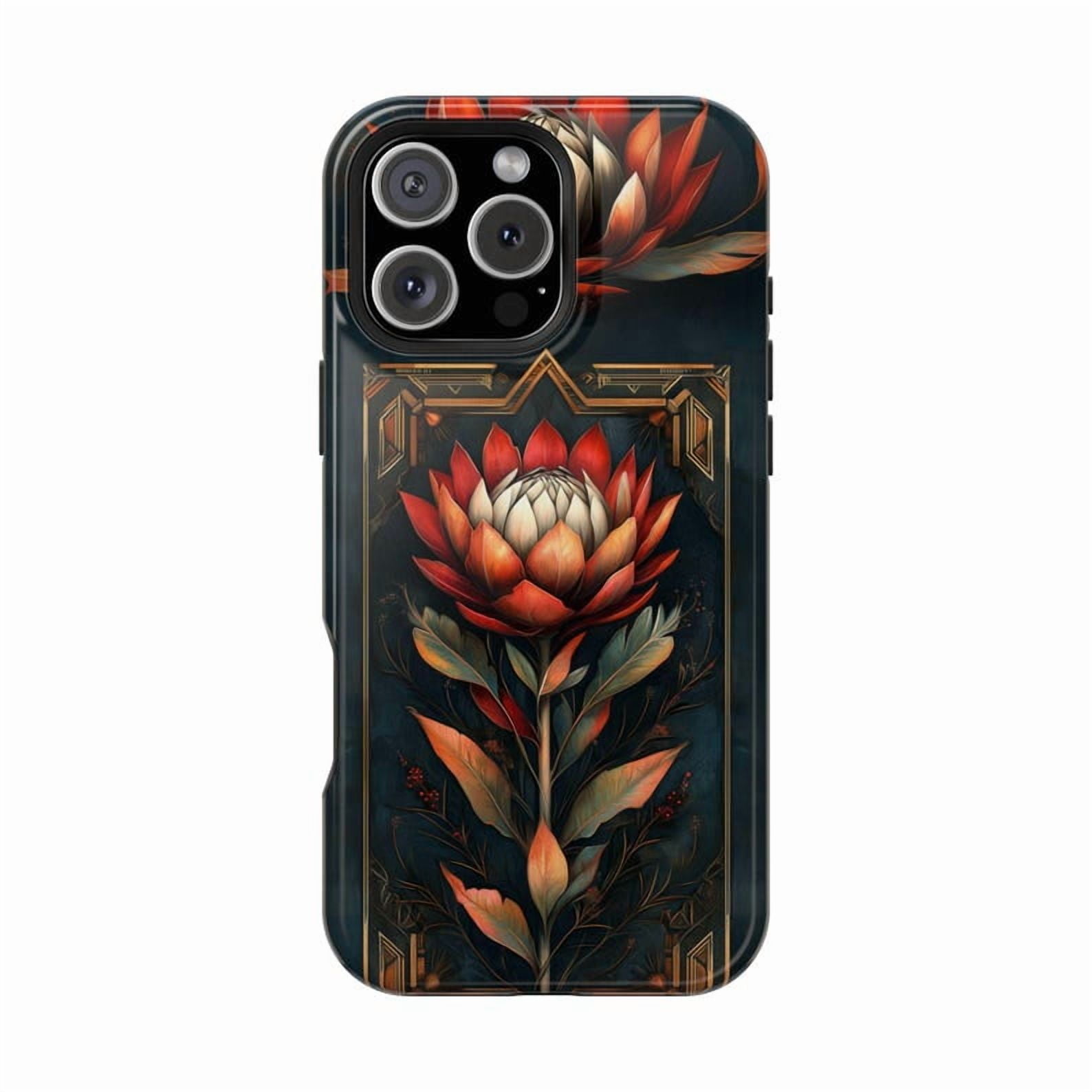 Protea Bloom Gold Frame Red Floral Botanical Case with iPhone 17 to 11 ...