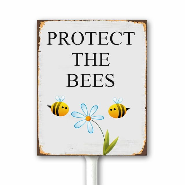 Protect The Bees Yard Sign Rustic Pollinator Friendly Garden Sign With ...