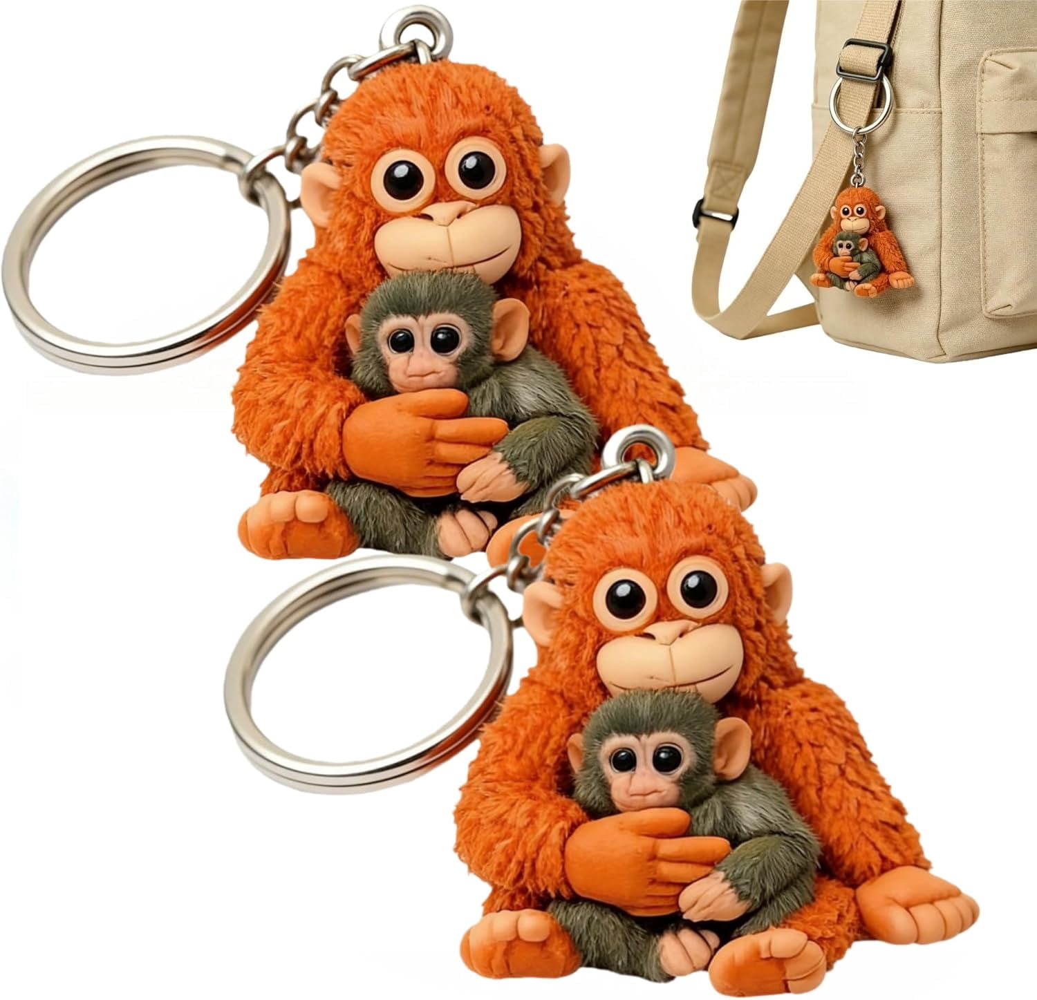 Protect Punch The Monkey Keychain, 3D Cute Monkey Holding Plush Toy ...