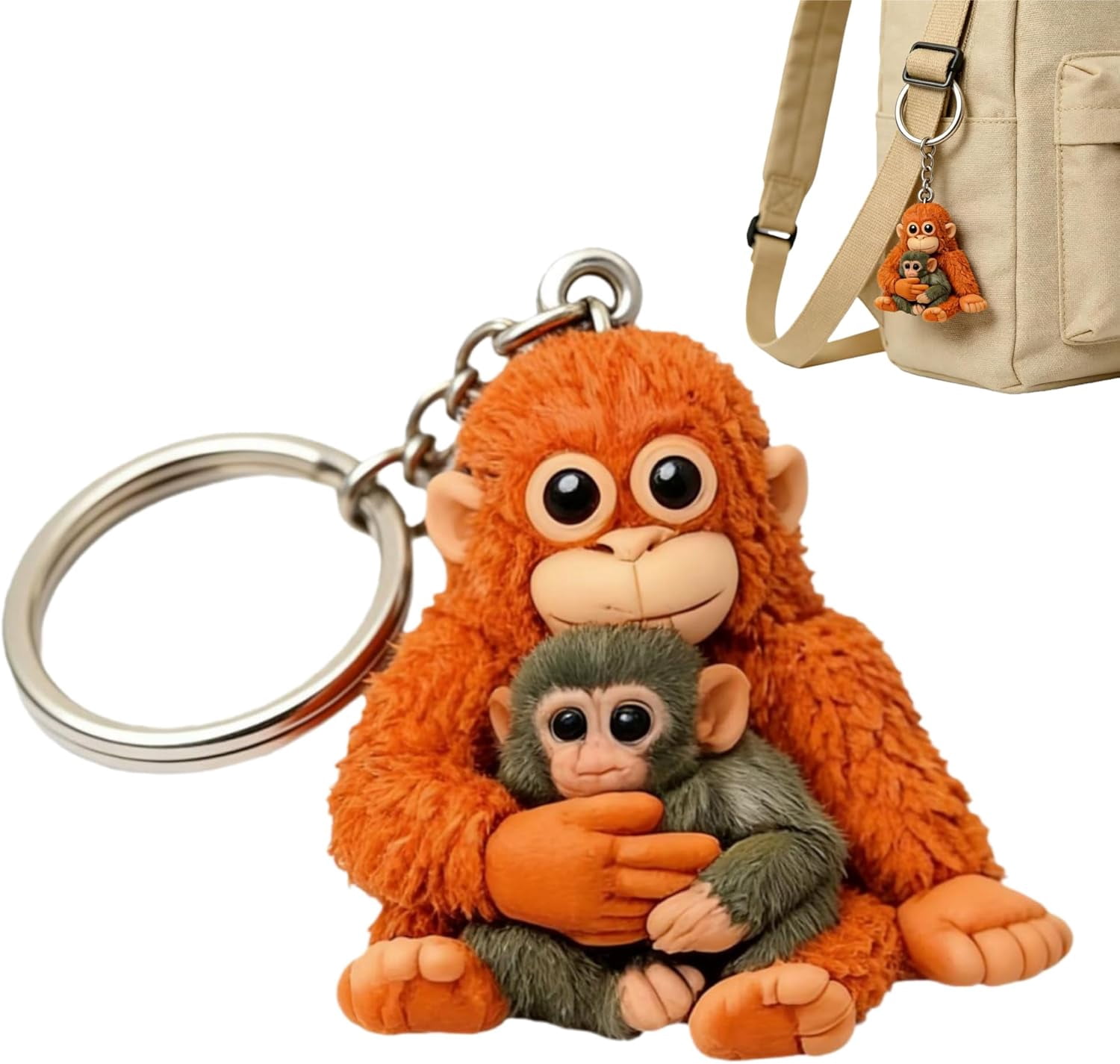 Protect Punch The Monkey Keychain, 3D Cute Monkey Holding Plush Toy ...