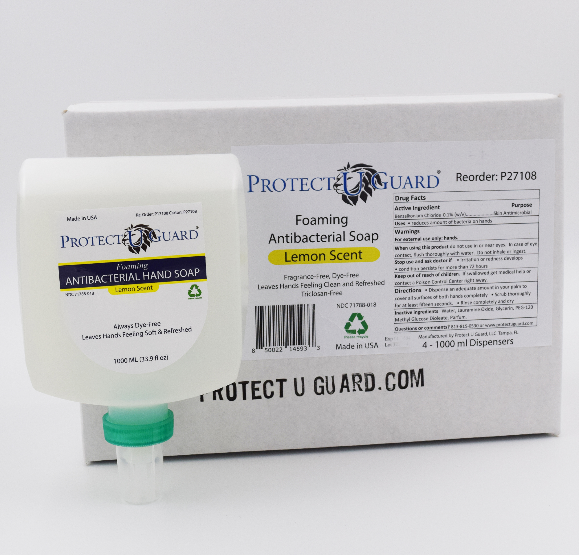 Protect U Guard Foaming Antibacterial Hand Soap, Lemon Scent, 1 Liter ...