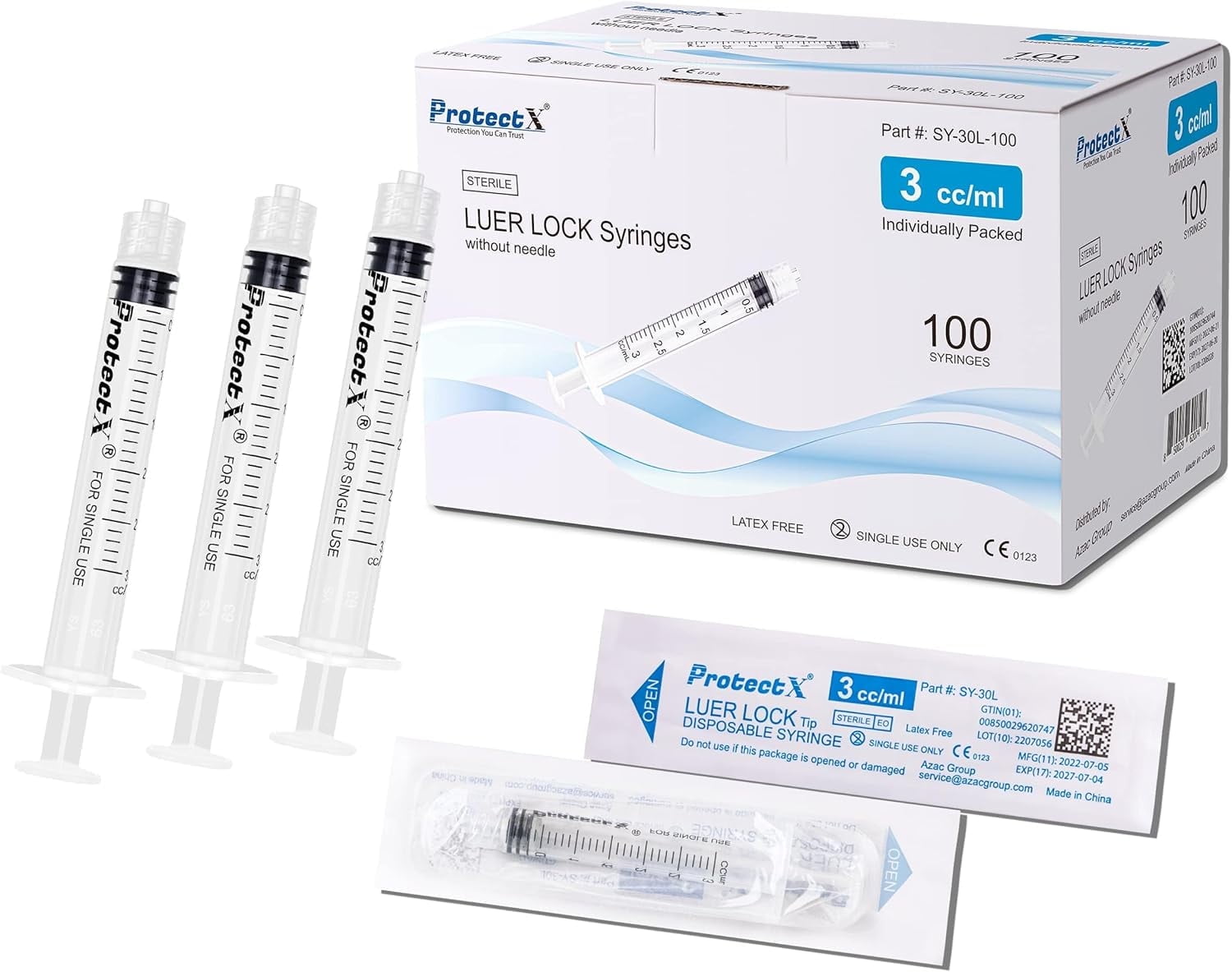 ProtectX 100-Pack 3ml Disposable Luer Lock Syringes Without Needle ...