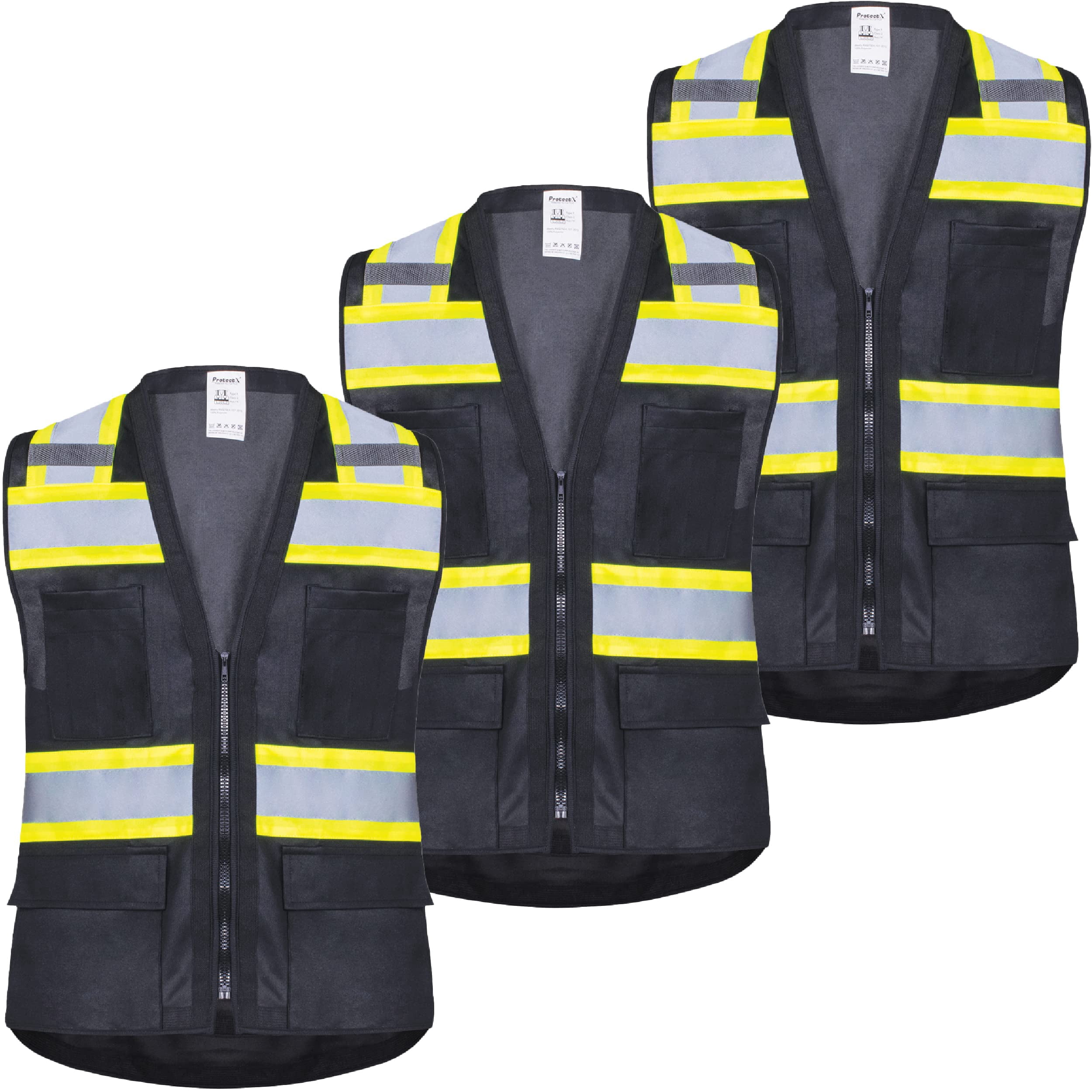 ProtectX 6 Pockets High Visibility Zipper Front Safety Vest with ...