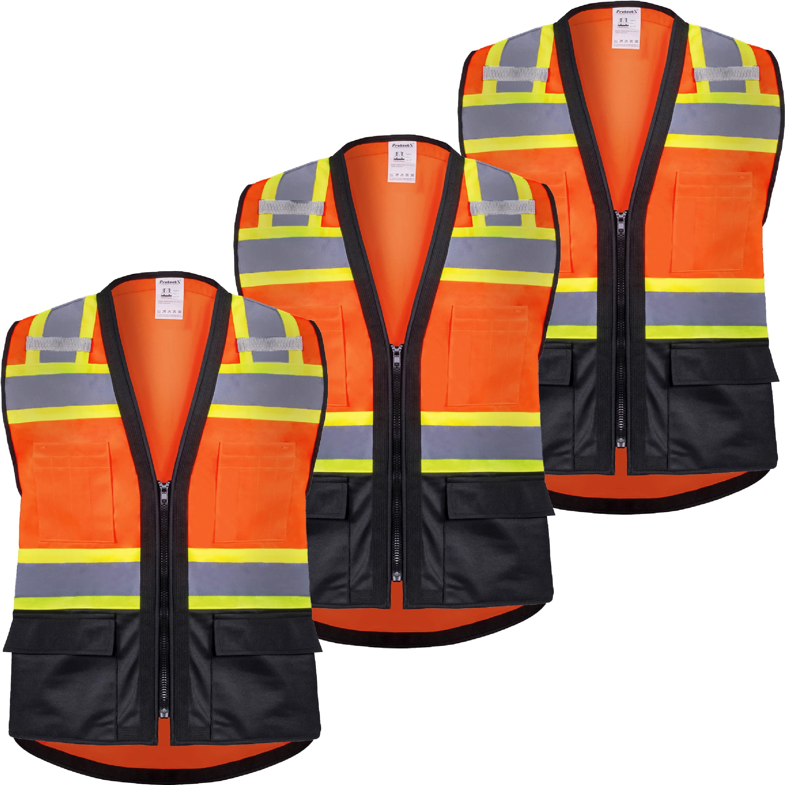 ProtectX 6 Pockets High Visibility Zipper Front Safety Vest with ...