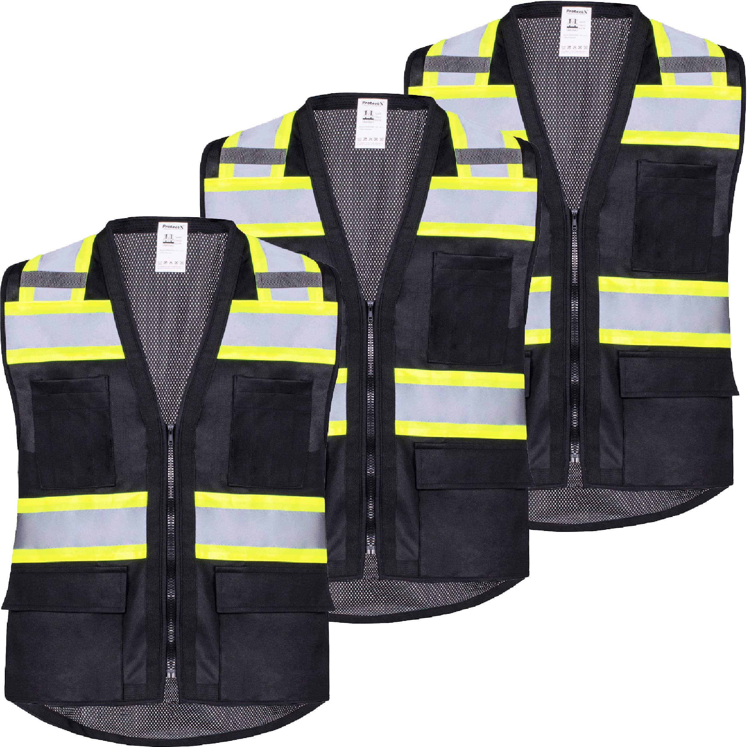 ProtectX 6 Pockets High Visibility Zipper Front Safety Vest with ...